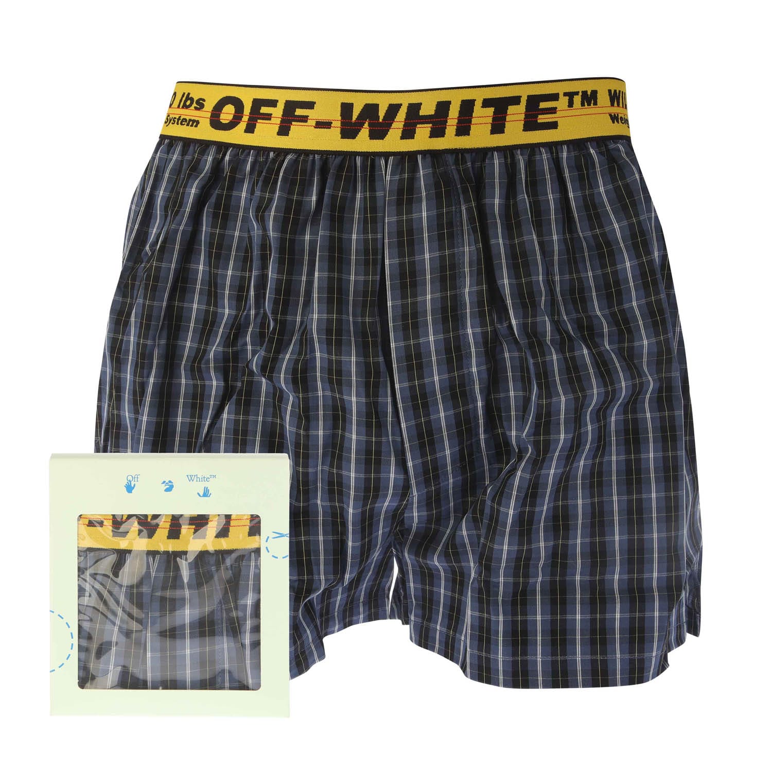 Men's Off White Classic Industrial Checked Boxers in Blue