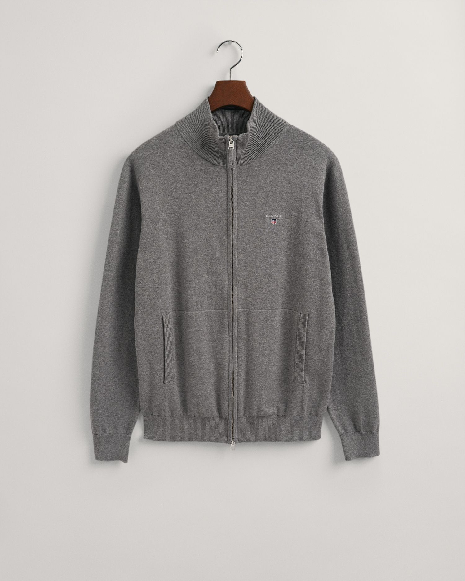 Men's Gant Classic Cotton Full Zip Cardigan in Grey