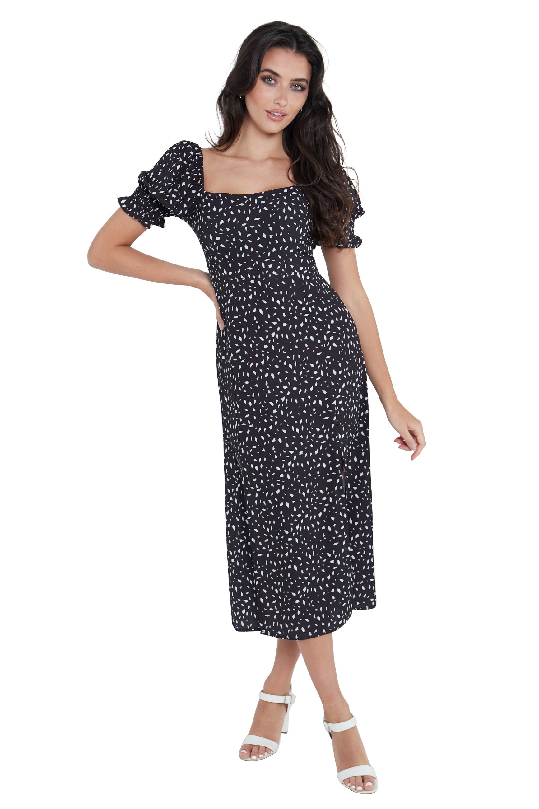 Animal Print Split Hem Midi Dress