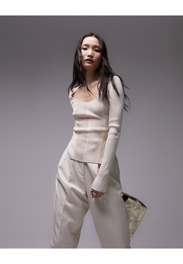 Topshop knitted sweetheart corset top in neutral