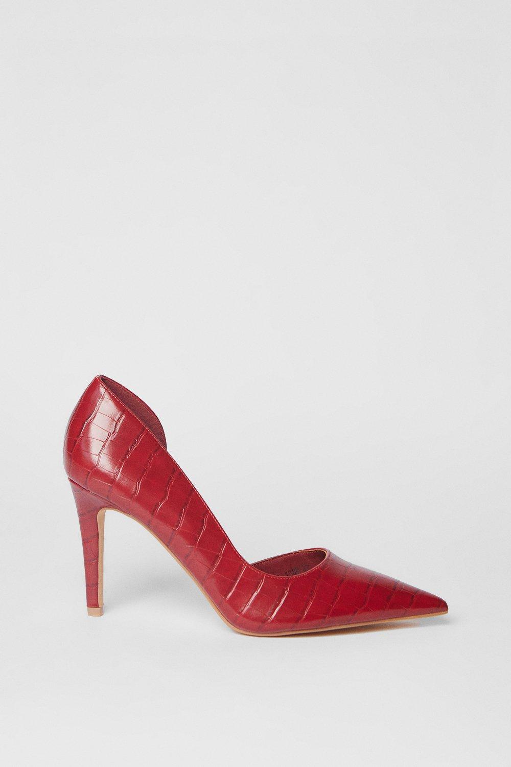 Faith: Cece Croc Print High Stiletto Court Shoes