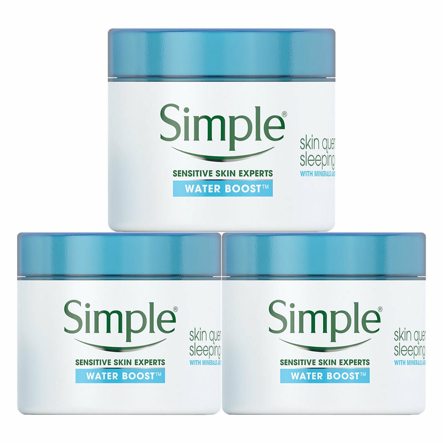 Simple Water Boost Skin Quench Night Cream for Dehydrated Skin, 3x 50ml