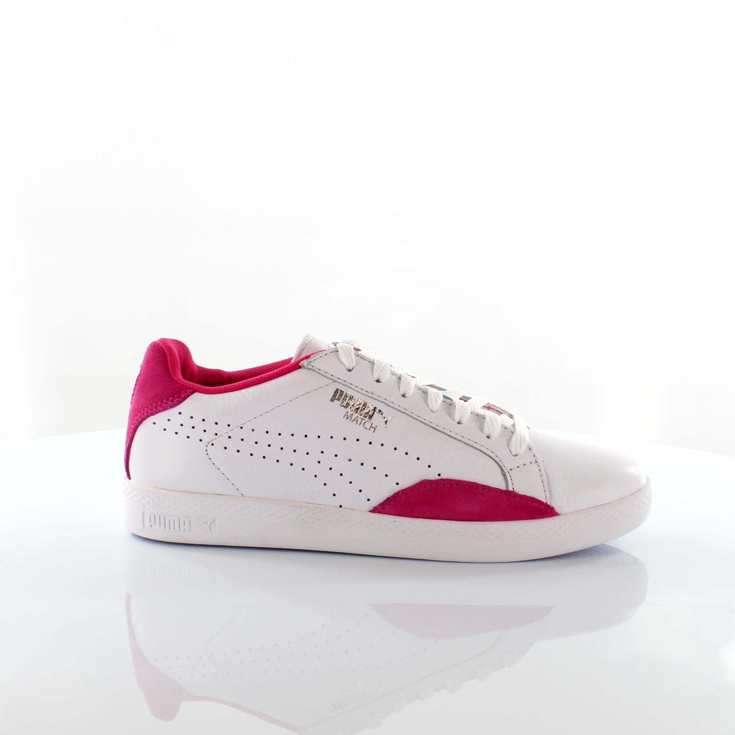 Puma Match Lo Basic Sports White Fuchsia Womens Lace Up Trainers 357543 20