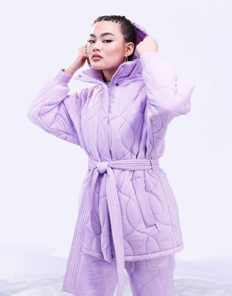 ASOS 4505 ski quilted belted jacket-Pink