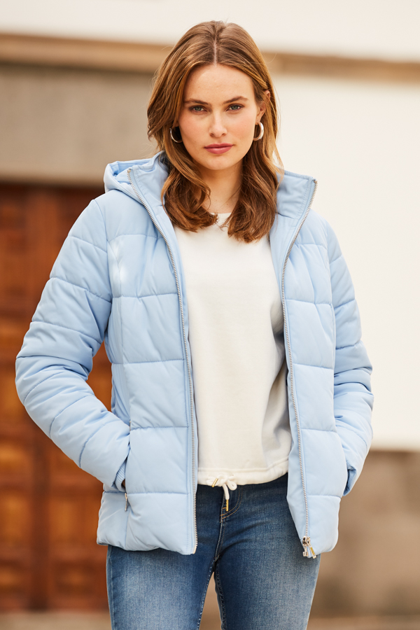 Powder Blue Premium Padded Jacket With Silver Zip Pockets