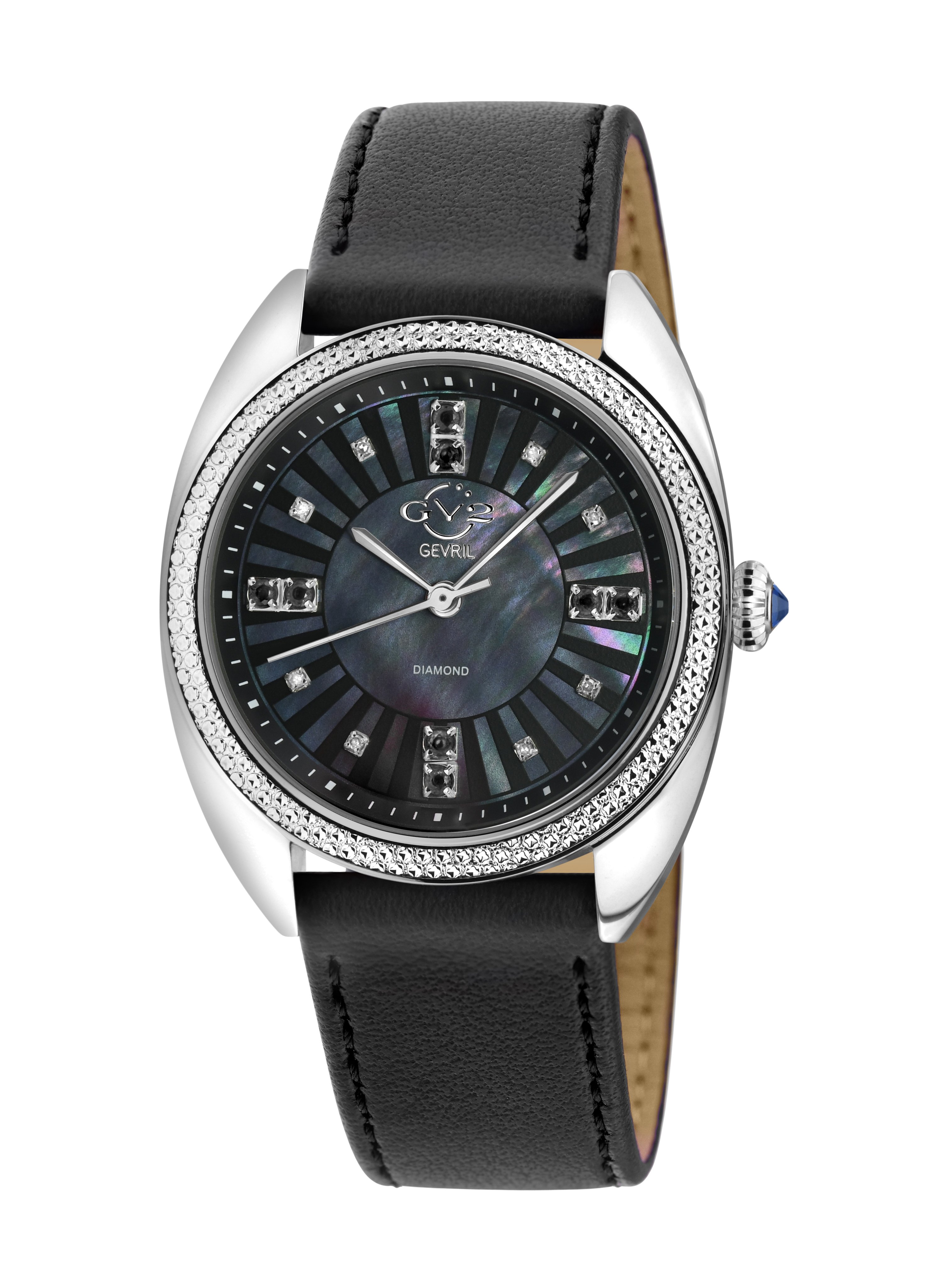 GV2 Reloj Palermo Diamond MOP con esfera negra y cuero vegano genuino ...