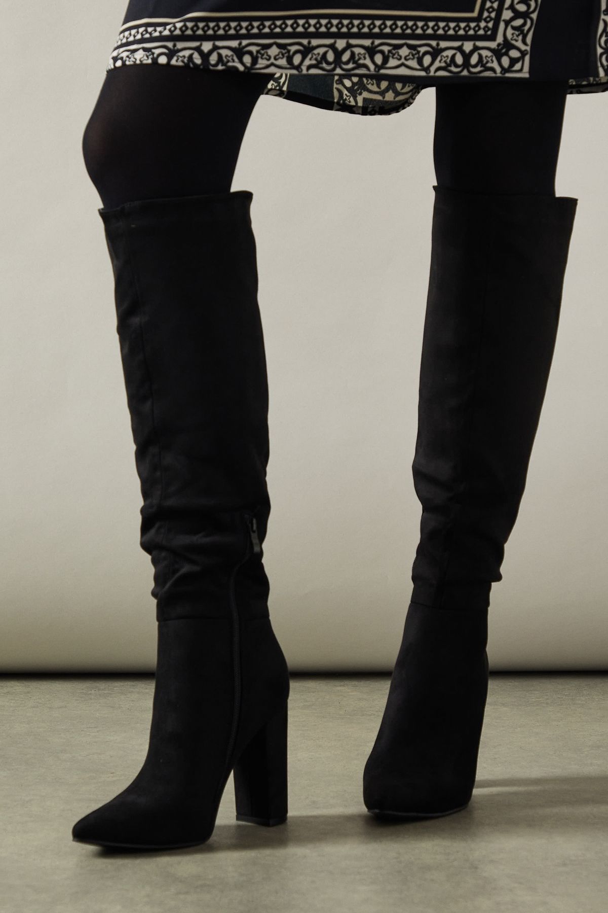 Kenia Faux Suede High Block Heel Pointed Knee Boot