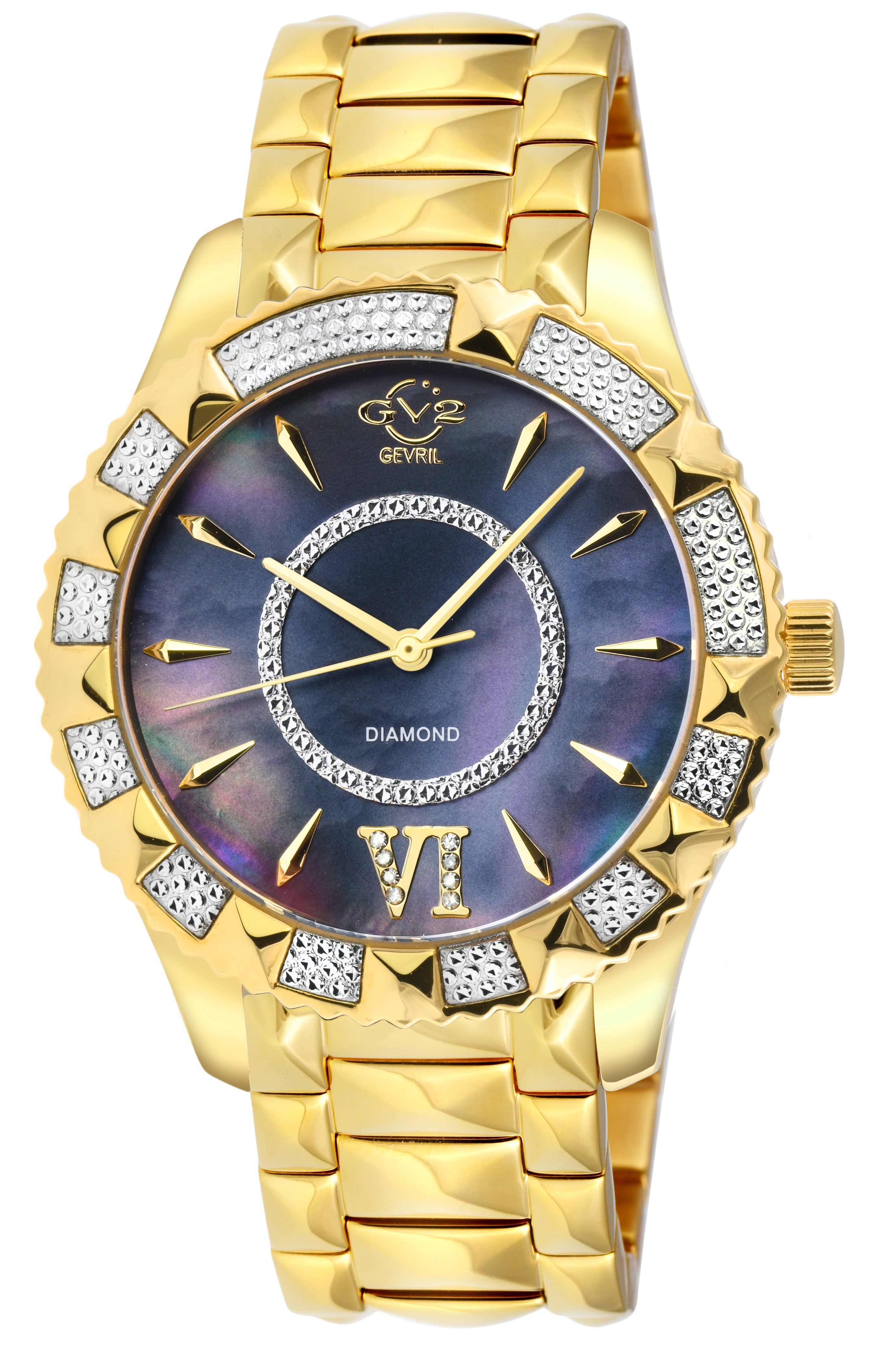 GV2 Venice Womens Swiss Quartz Blue MOP Dial Bue Gold Stainless Steel Watch