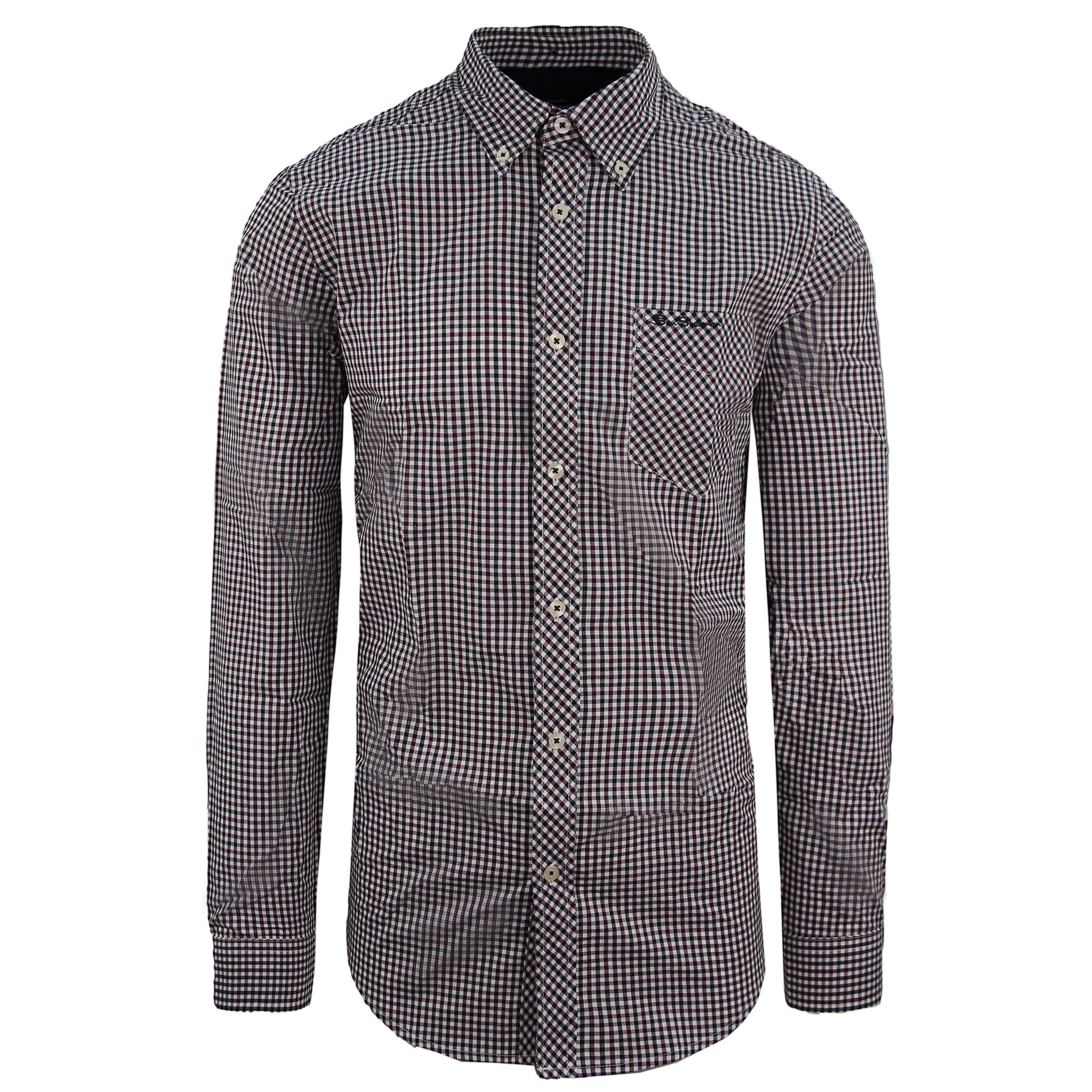 Ben Sherman Checkered Mens Wine Oxford Shirt