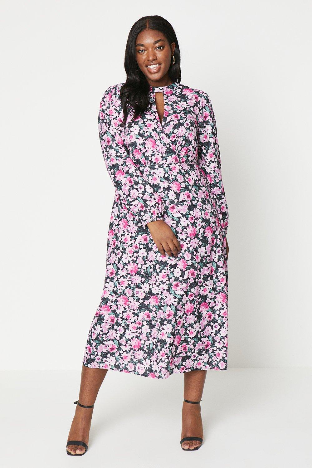 Curve Floral Keyhole Midi Dress