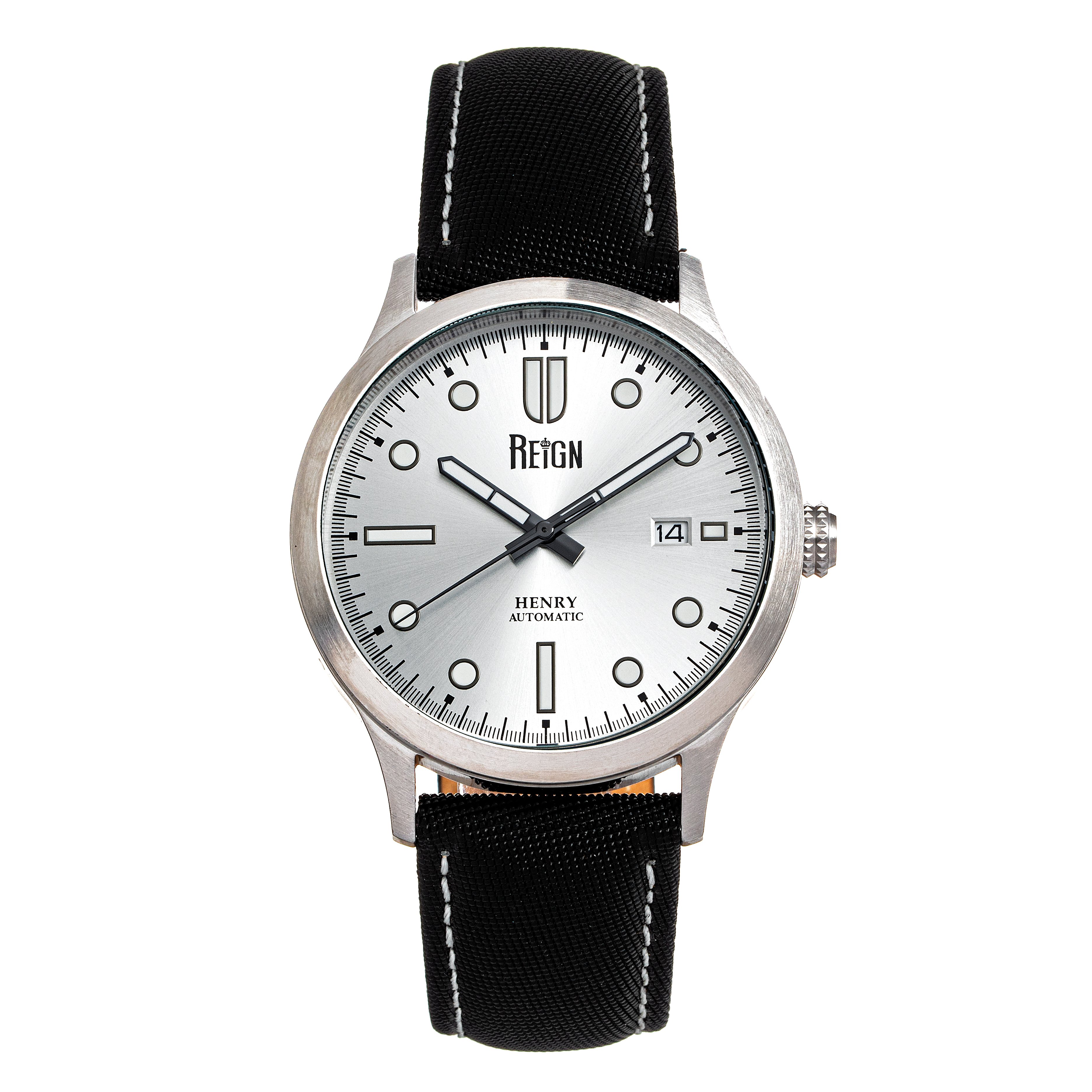 Reign Henry Automatic Canvas-Overlaid Leather-Band Watch w/Date