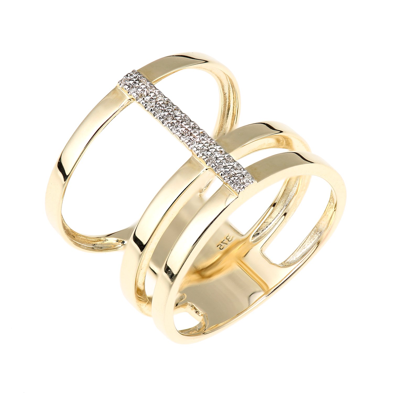 9ct Yellow Gold Triple Layer Diamond Ring
