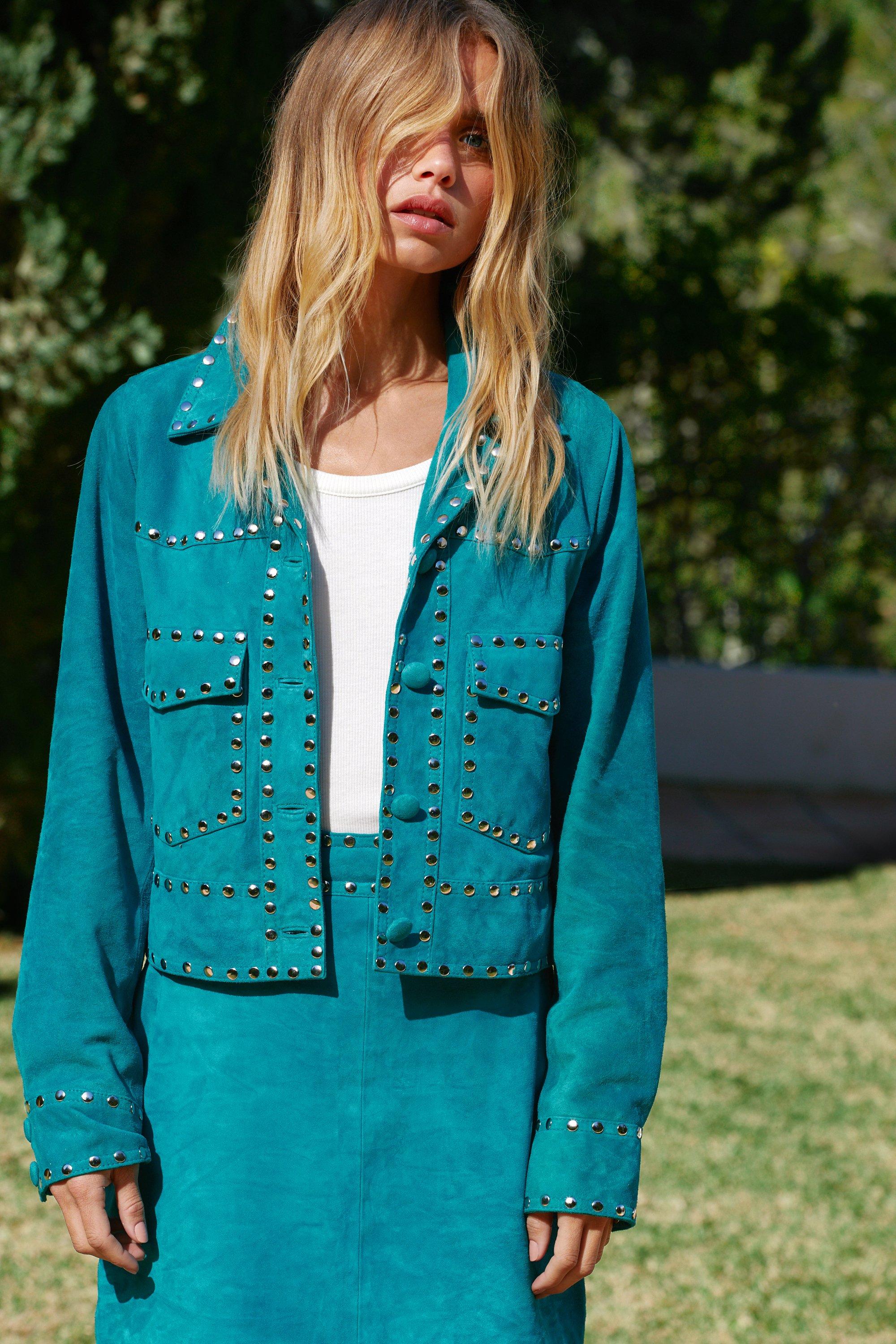 Real Suede Studded Cropped Jacket