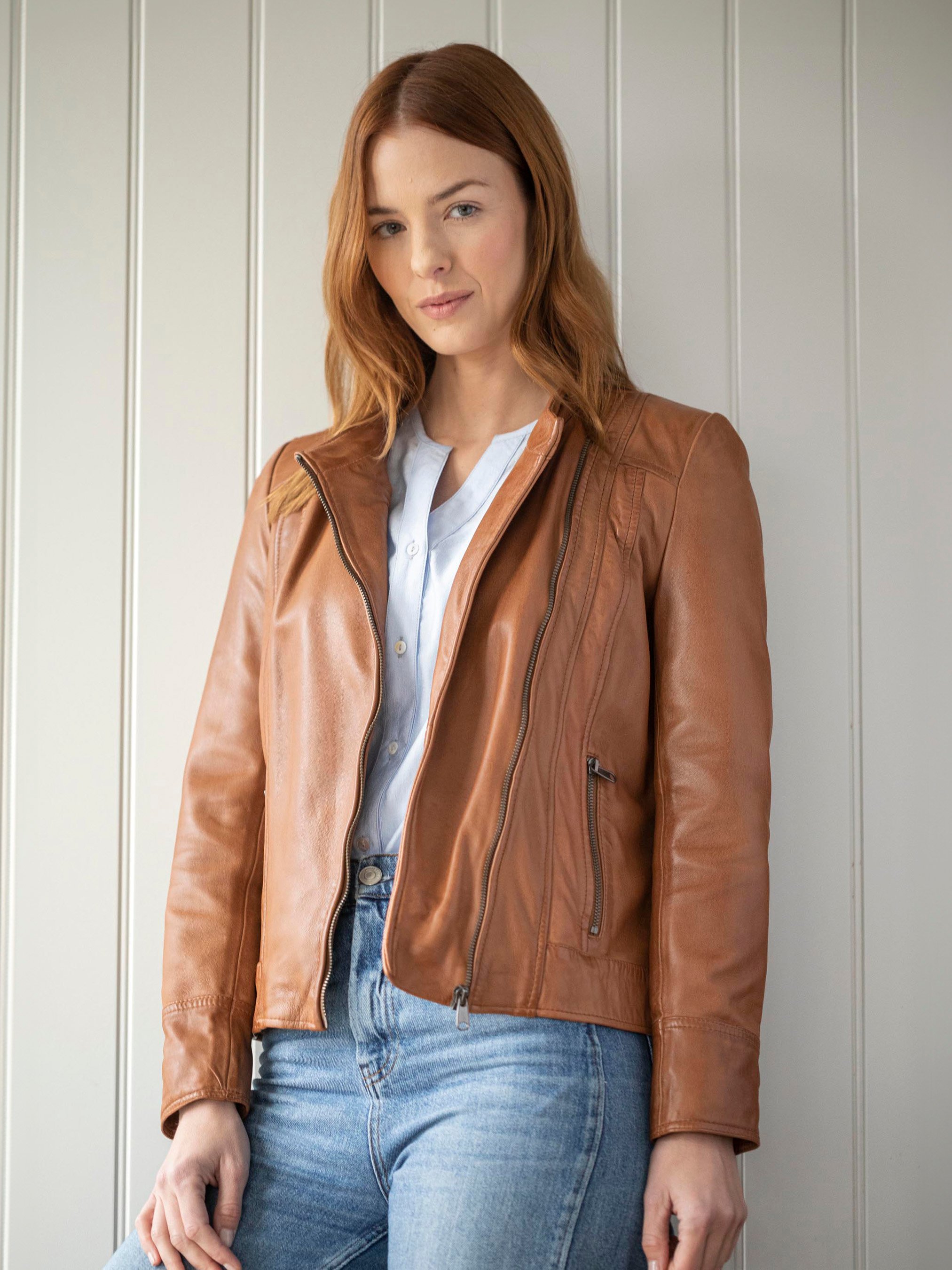 Jilly Leather Jacket in Tan