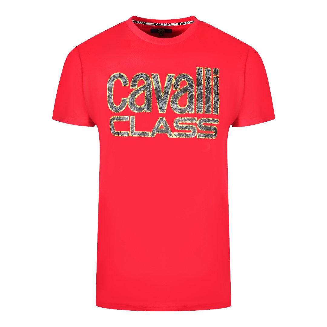 Cavalli Class Snake Skin Logo Red T-Shirt