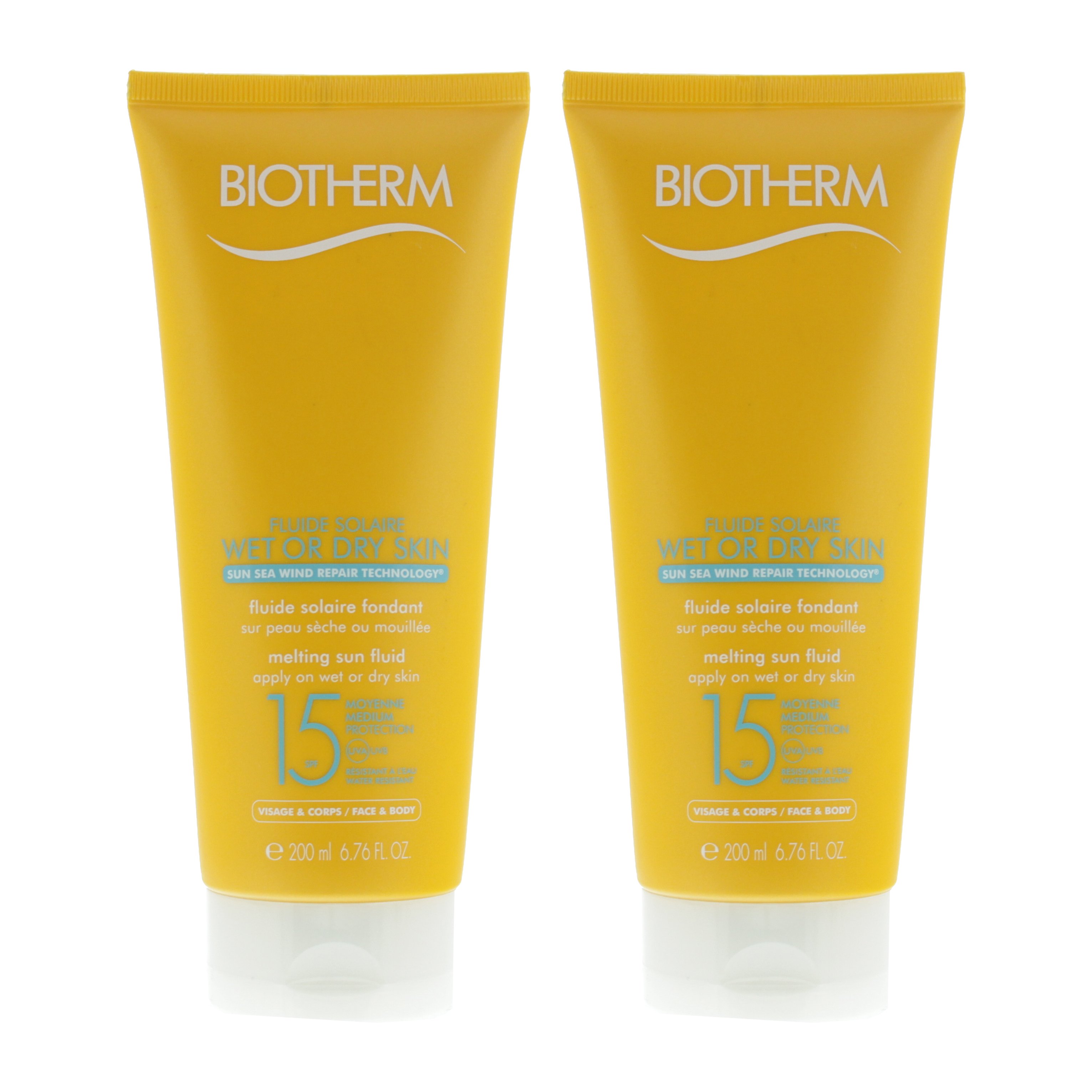 Biotherm Wet Or Dry Skin Melting Sun Fluid SPF 15 200ml Face & Body x 2