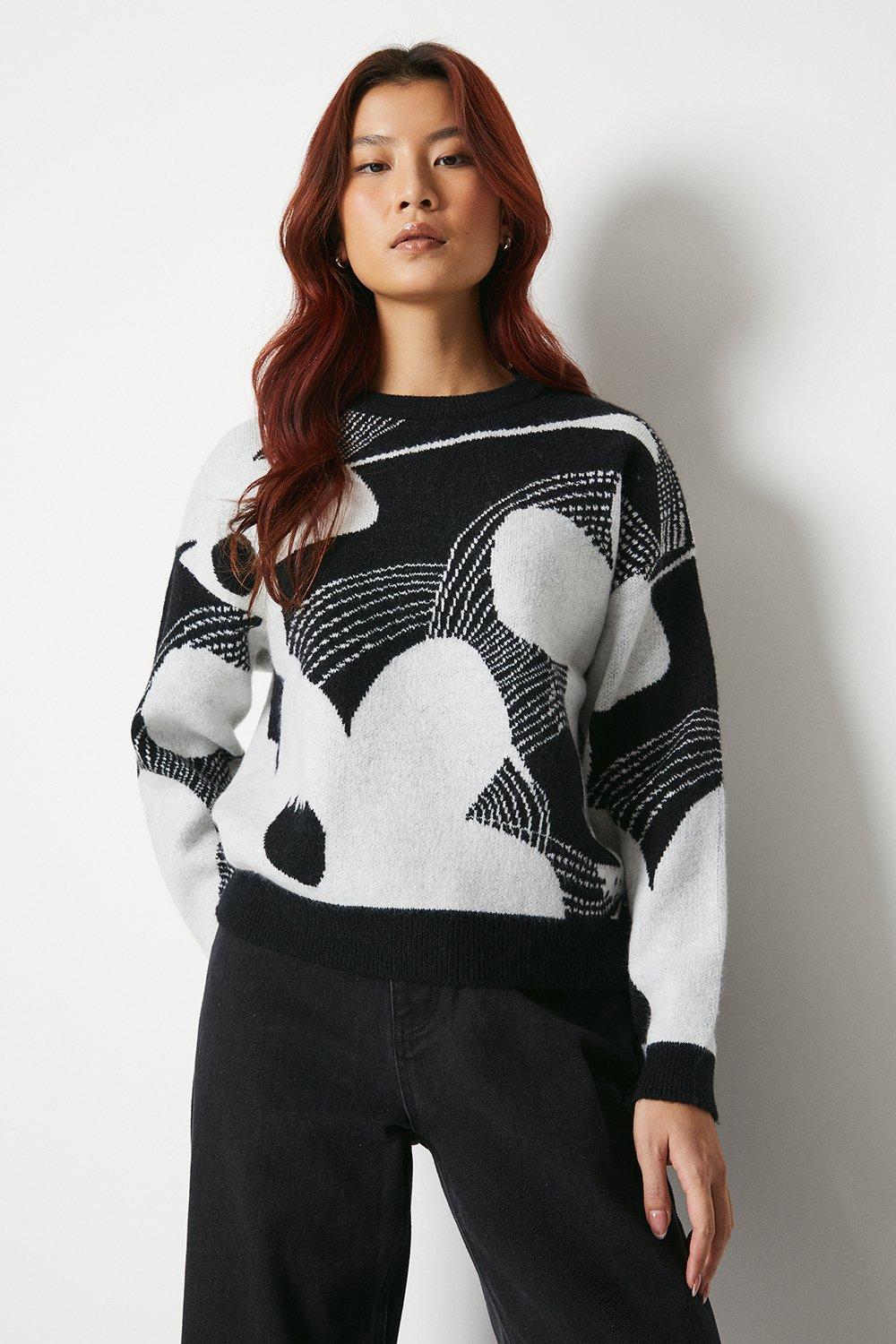 Floral Jacquard Mono Crew Neck Jumper