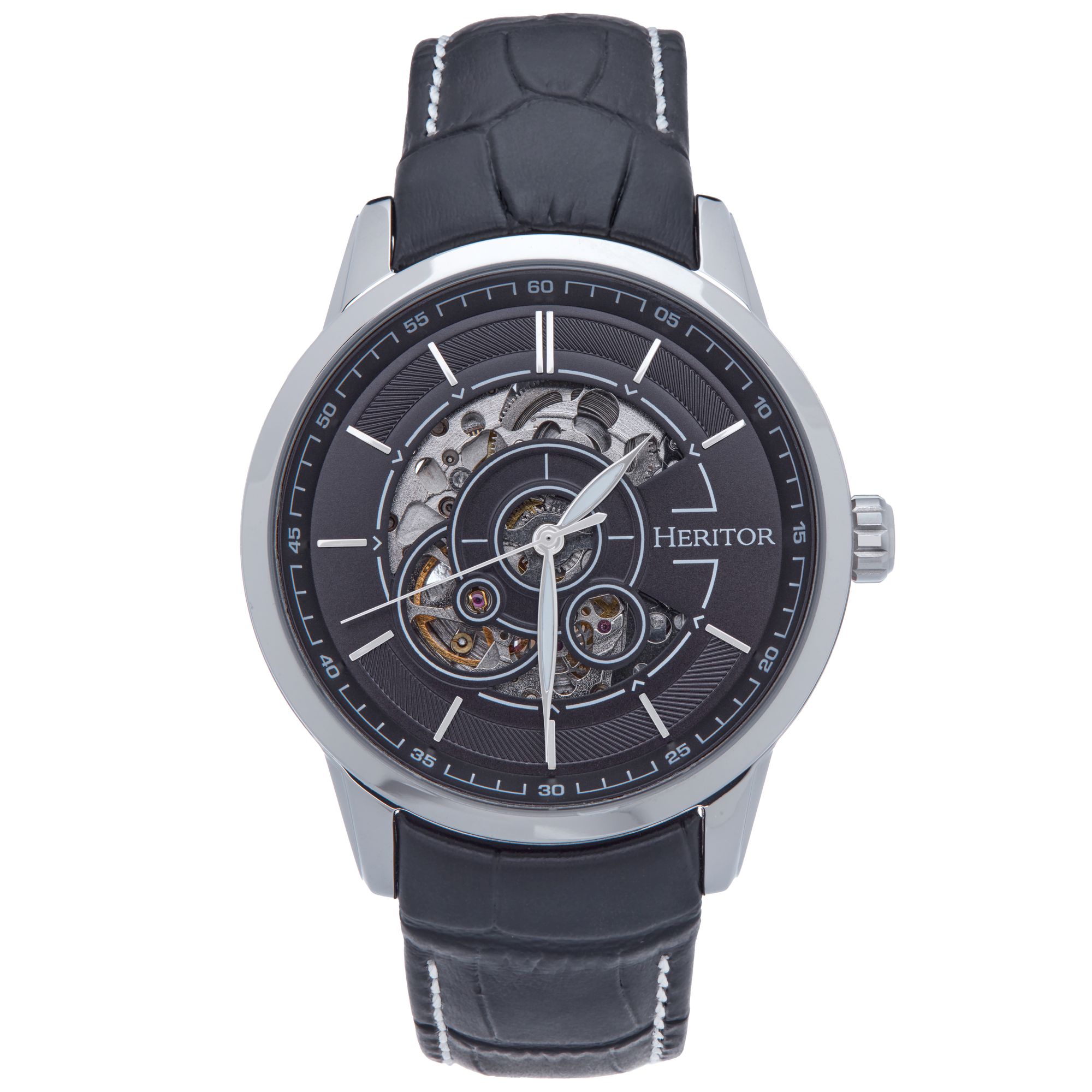 Heritor Automatic Davies Semi-Skeleton Leather-Band Watch
