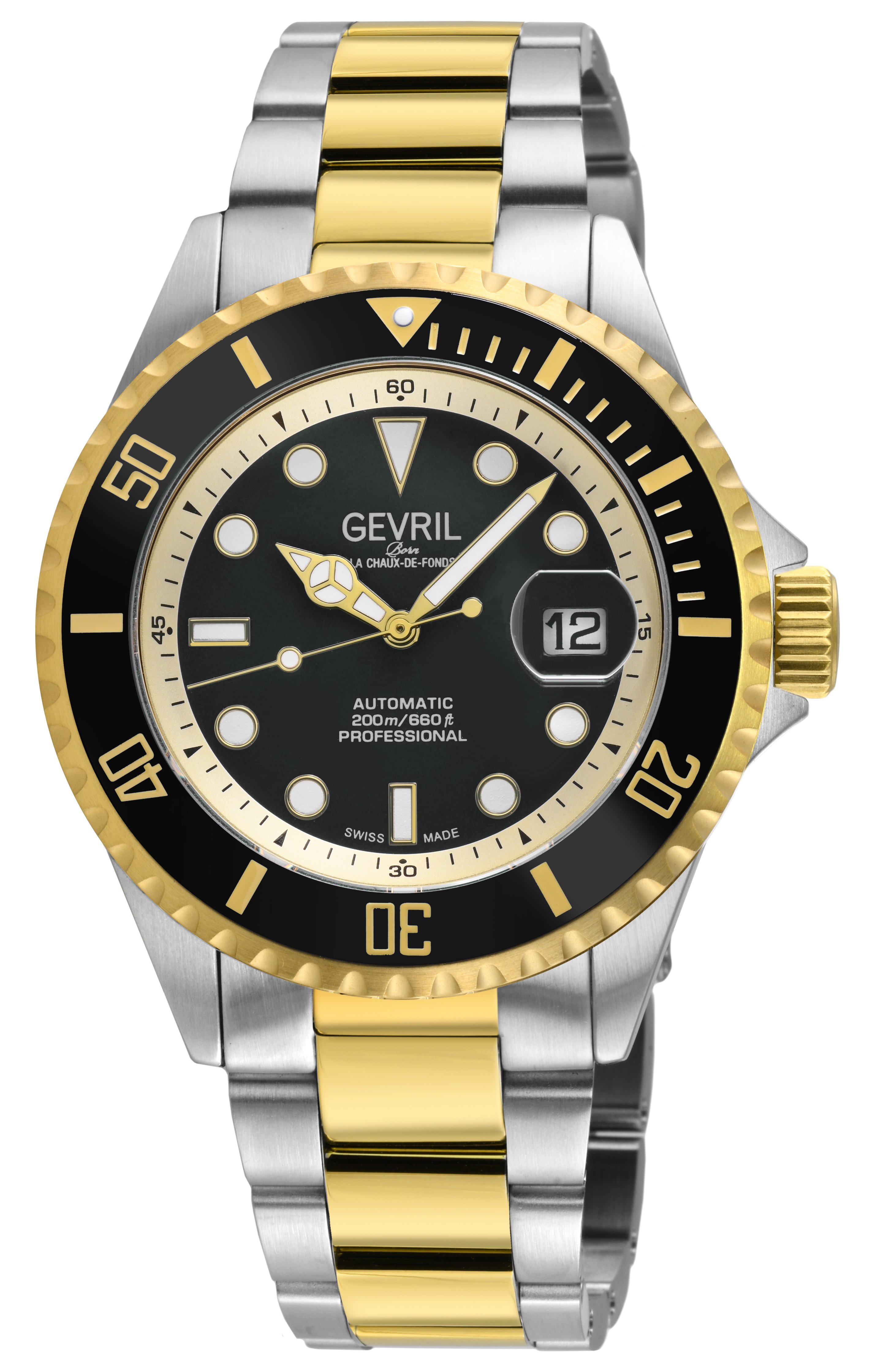 Gevril Mens Wall Street Swiss Automatic Sellita SW200 Black Enamel Dial ...