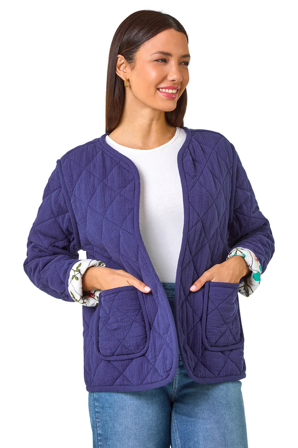 Floral Print Lining Cotton Quilted Jacket