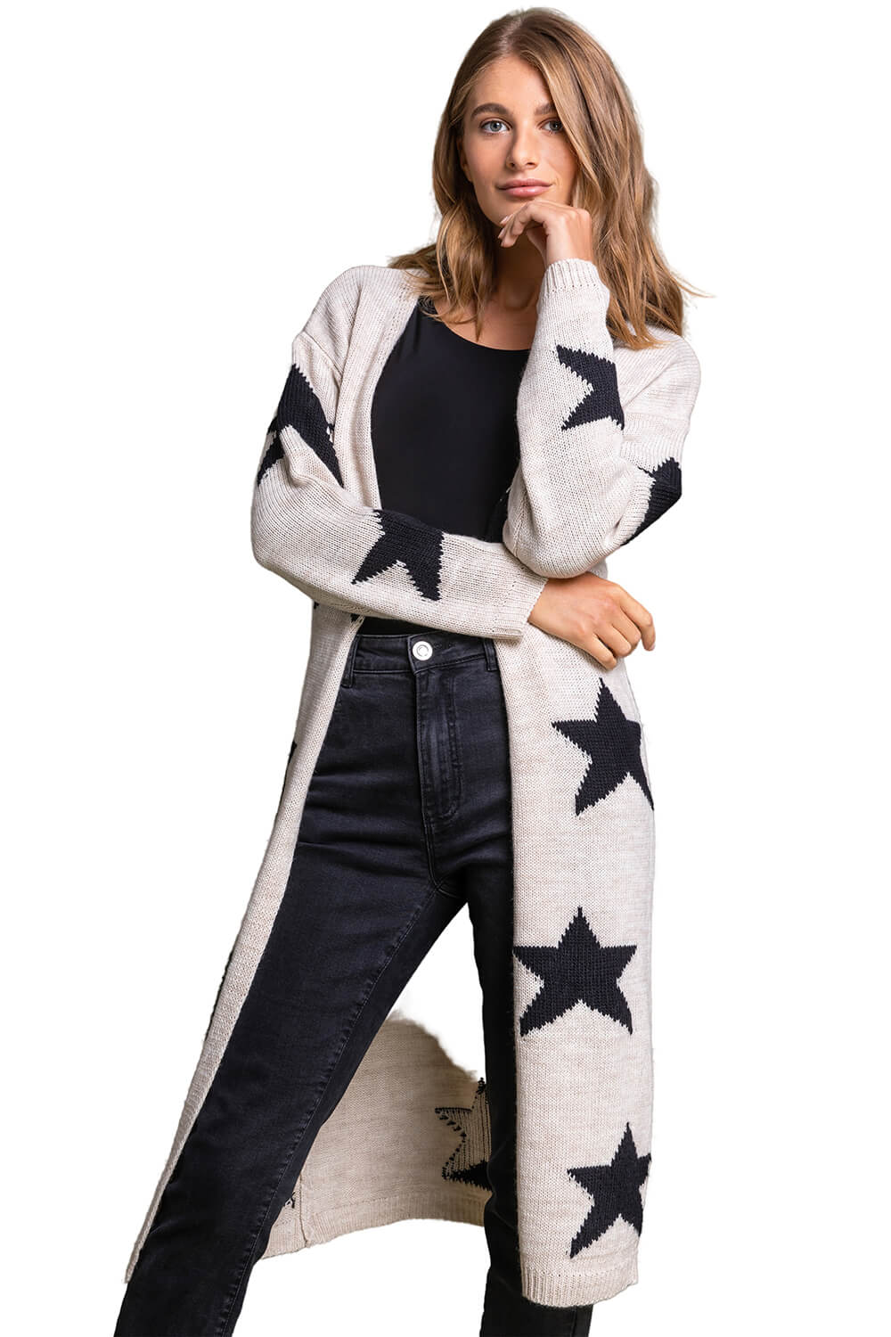 Longline Star Print Cardigan