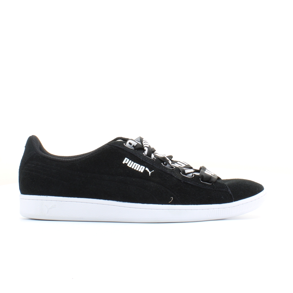 Puma Vikky Ribbon Black Leather Womens Lace Up Trainers 365312 01