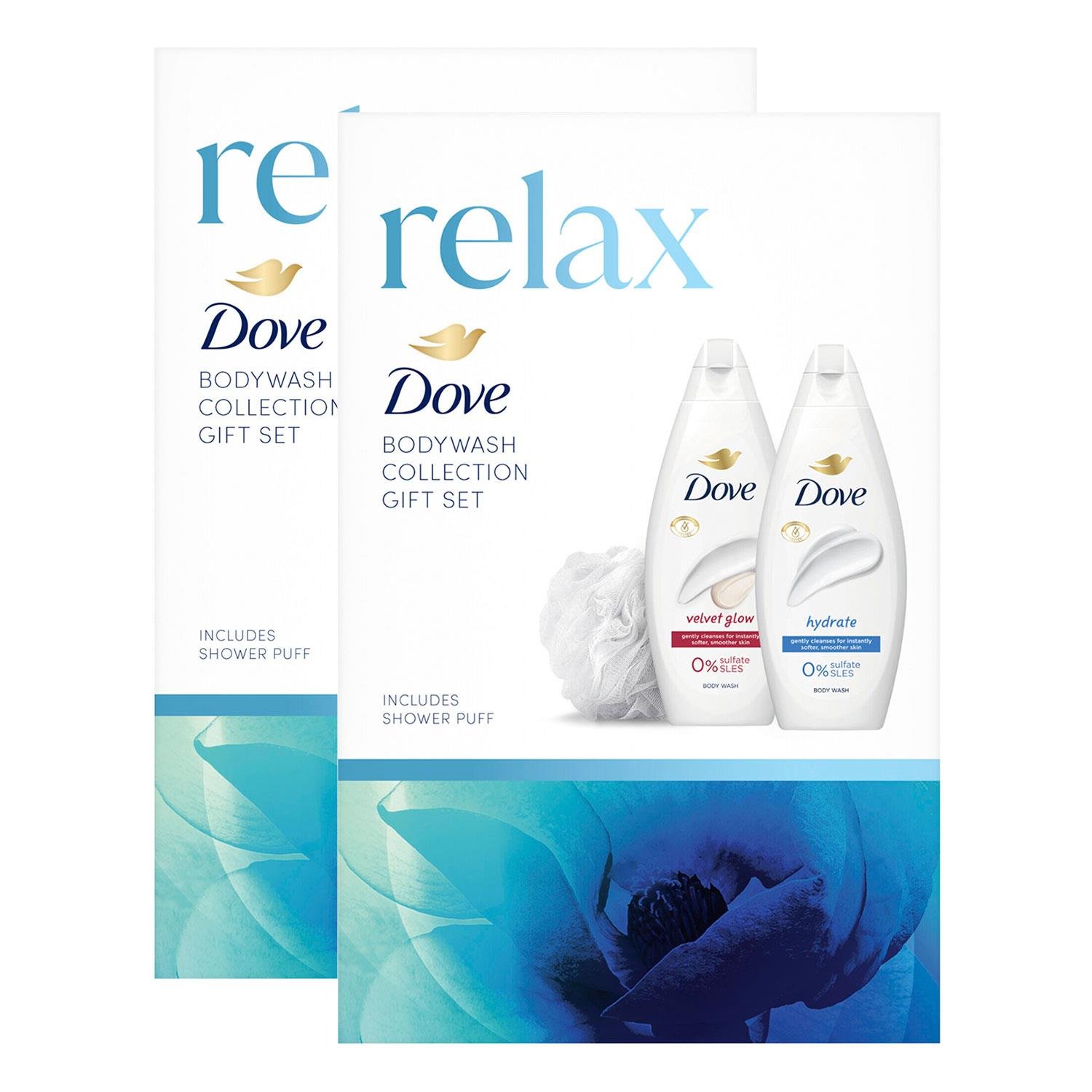 Dove Body Wash Gift Set for Her with Shower Puff, 2 Pack