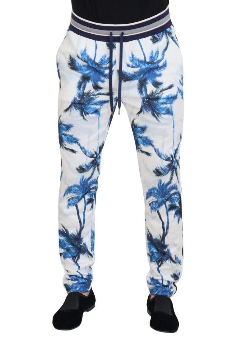 Dolce & Gabbana Men's White Palm Tree Print Trouser Pants