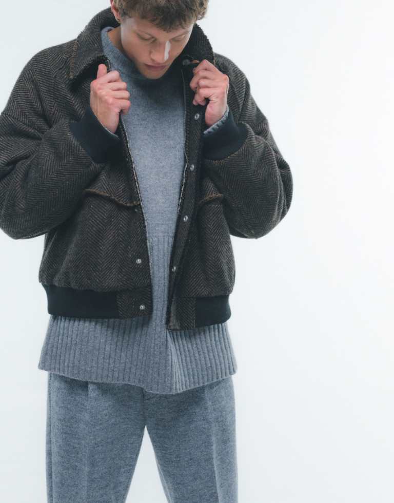 Topman raw edge wool blend bomber in brown