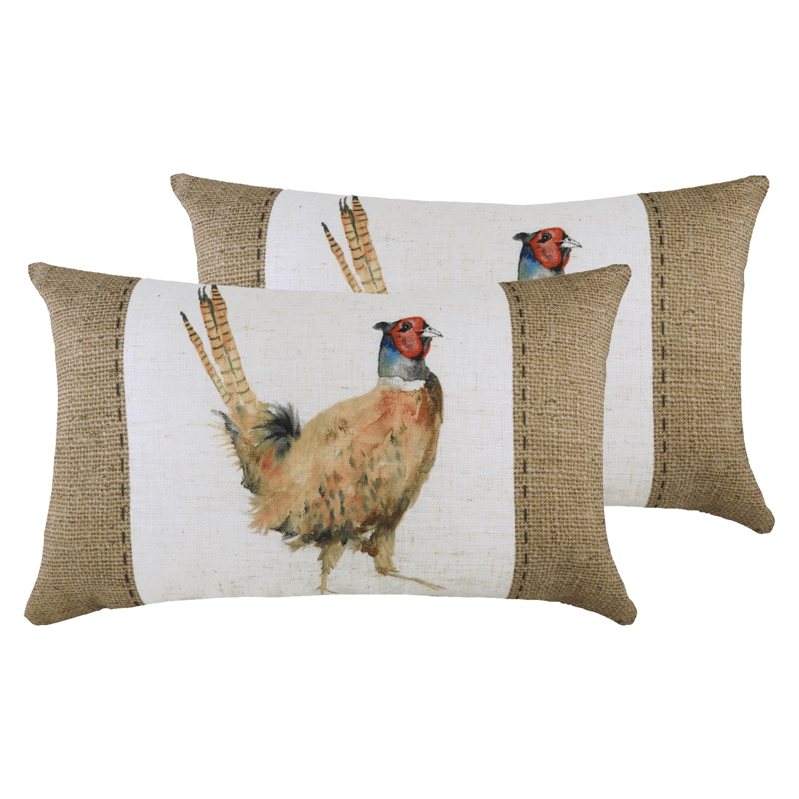 Hessian Pheasant Cushions (Twin Pack)