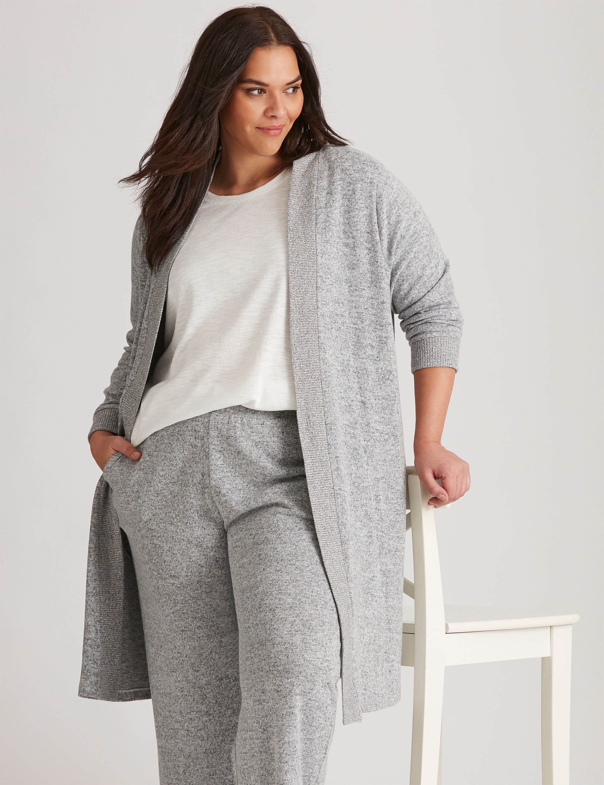 Womens Autograph Knitwear Fluffy Long Sleeve Long Line Cardigan - Plus Size