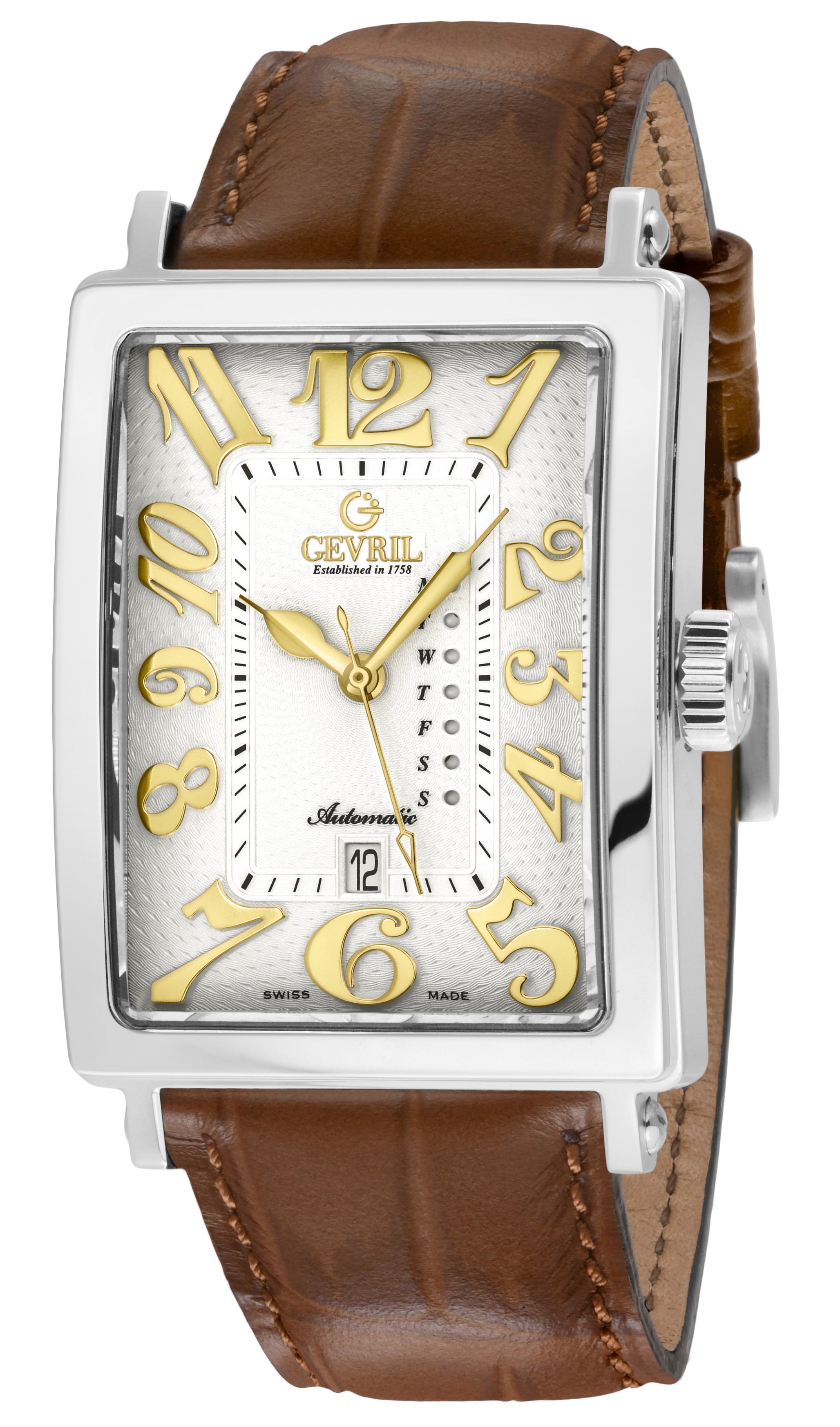 Gevril Men's Avenue of America's SS Case, Silver/Gold Dial, Genuine ...