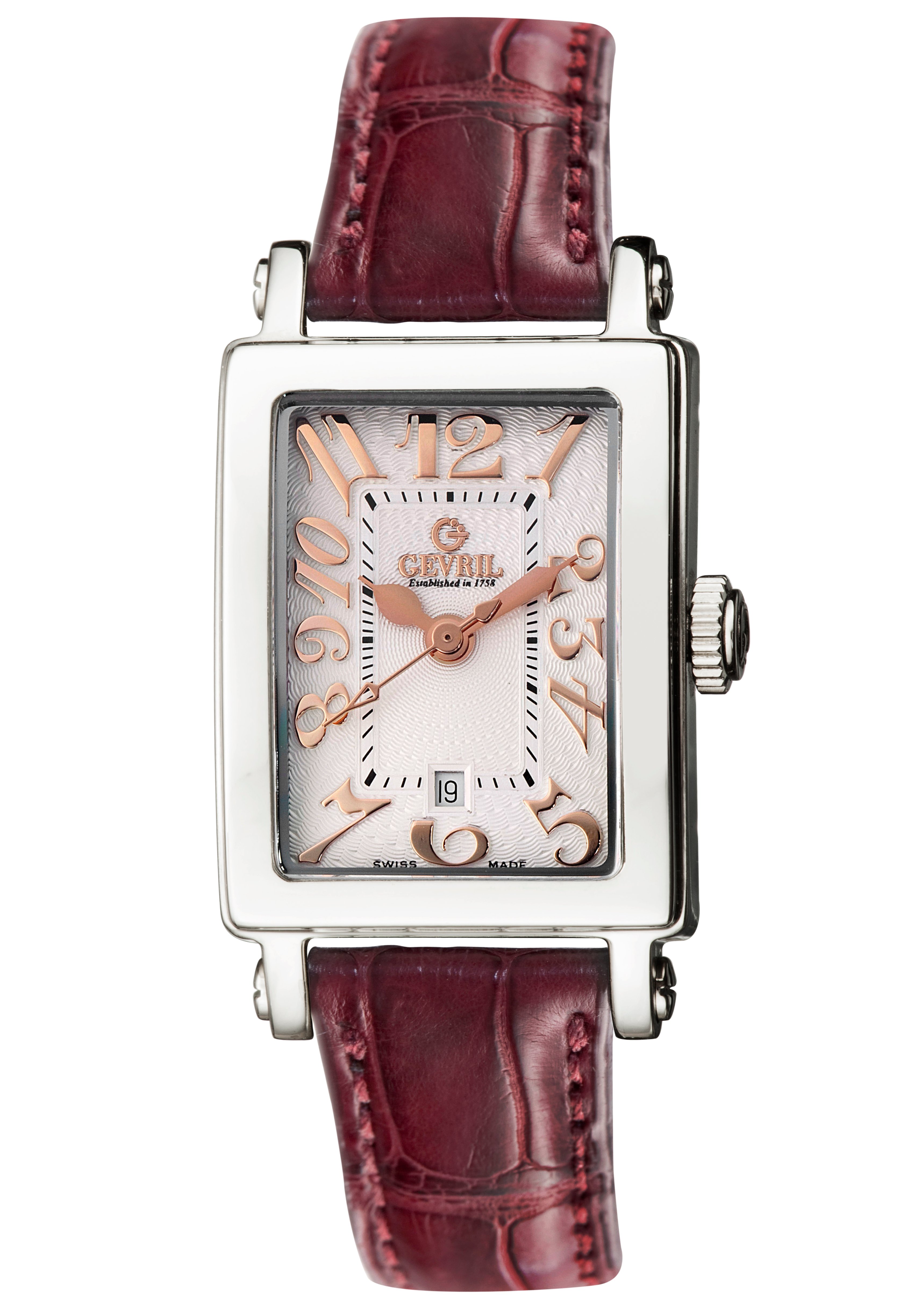 Gevril Super Mini-horloge van kalfsleer met witte wijzerplaat voor dames