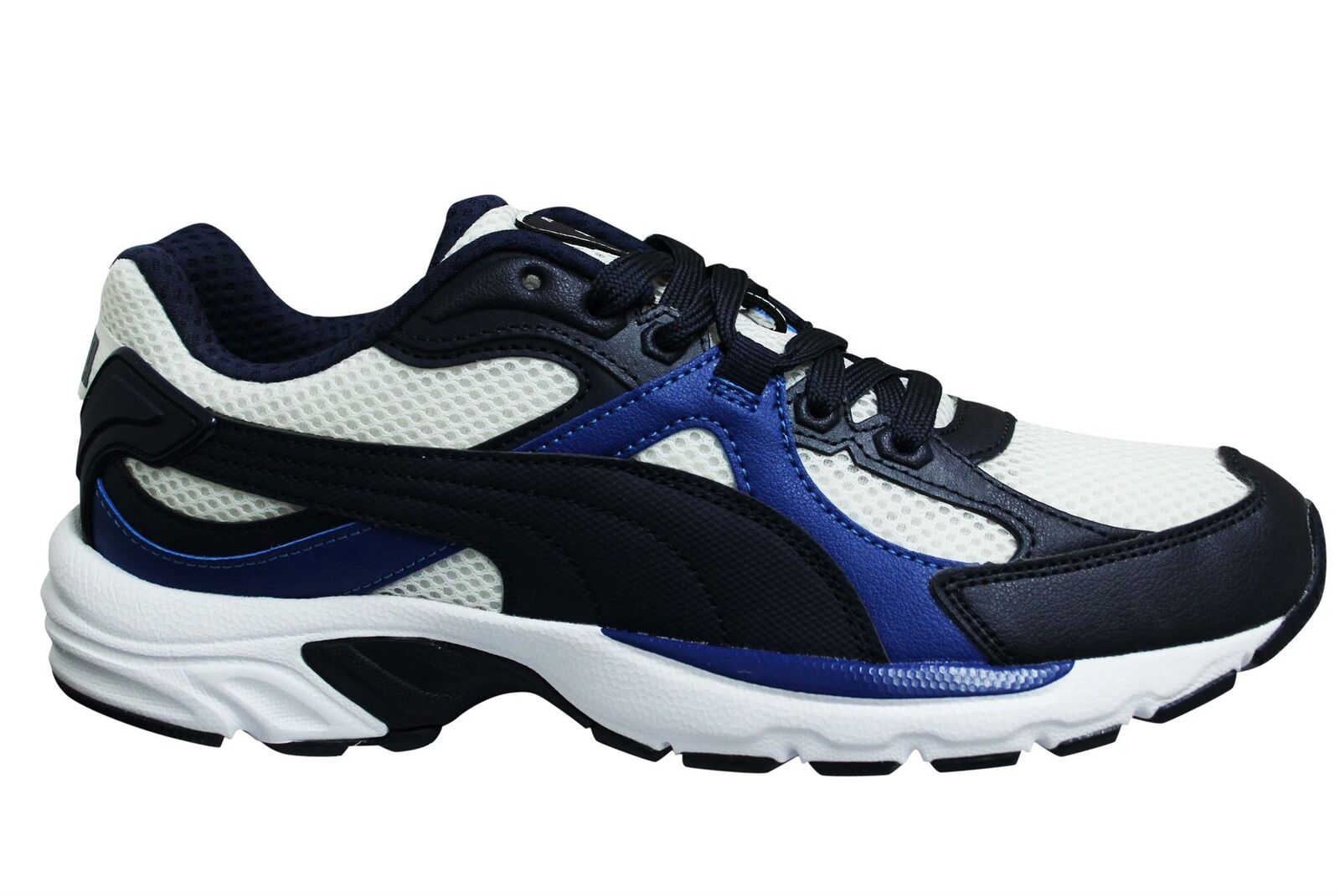 Puma Axis Plus 90s White Navy Blue Low Lace Up Mens Running Trainers ...