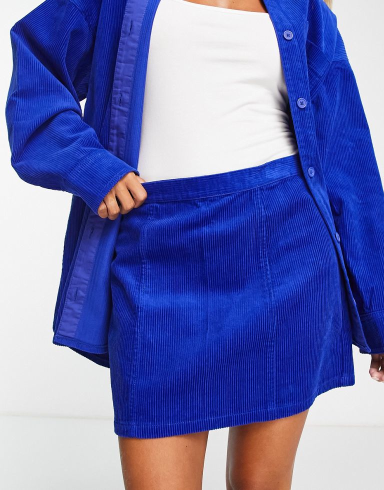 ASOS DESIGN cord pelmet mini skirt in blue co-ord