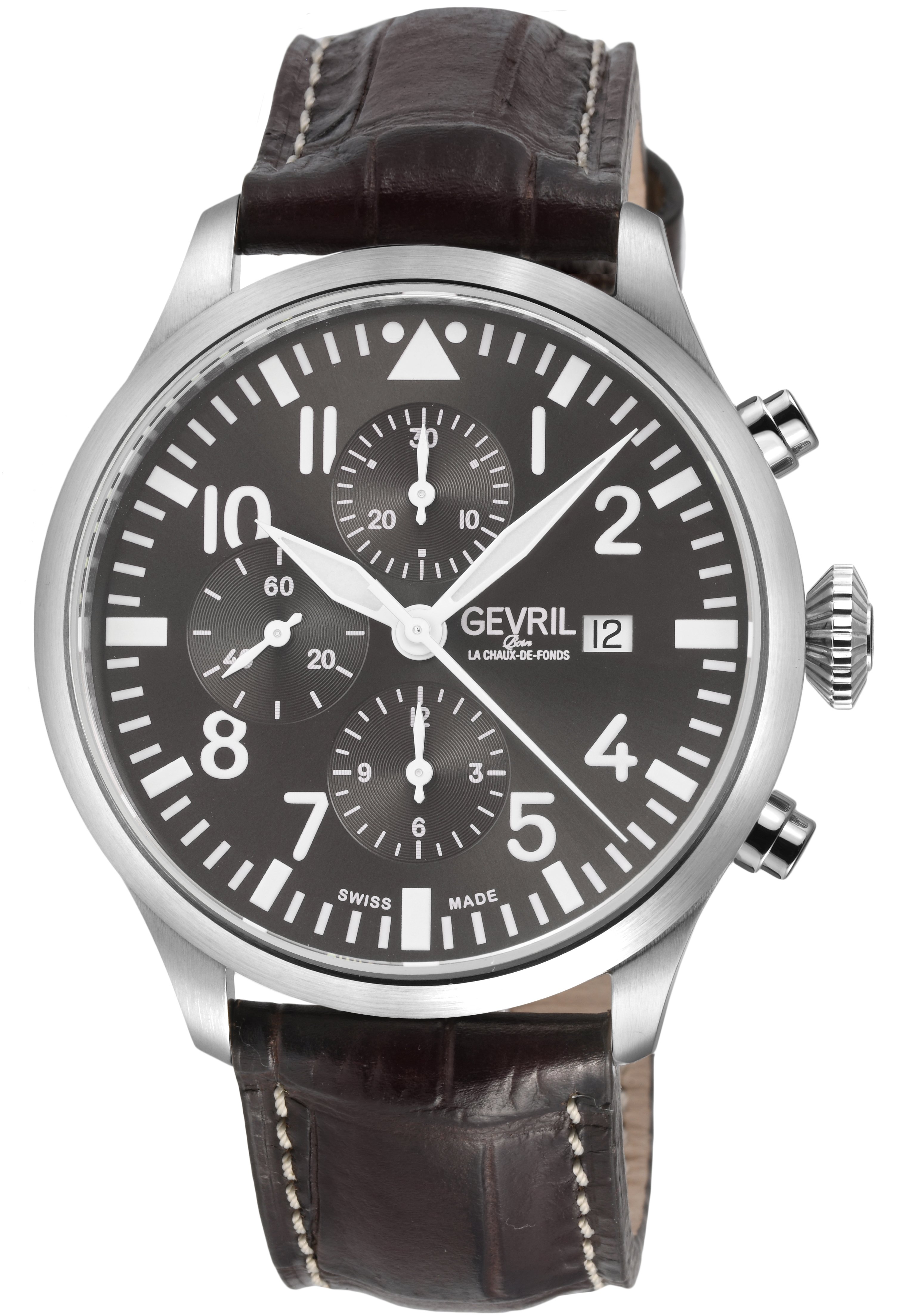 Gevril Vaughn Chronograph Brown Leather Swiss Automatic ETA 7750 Watch