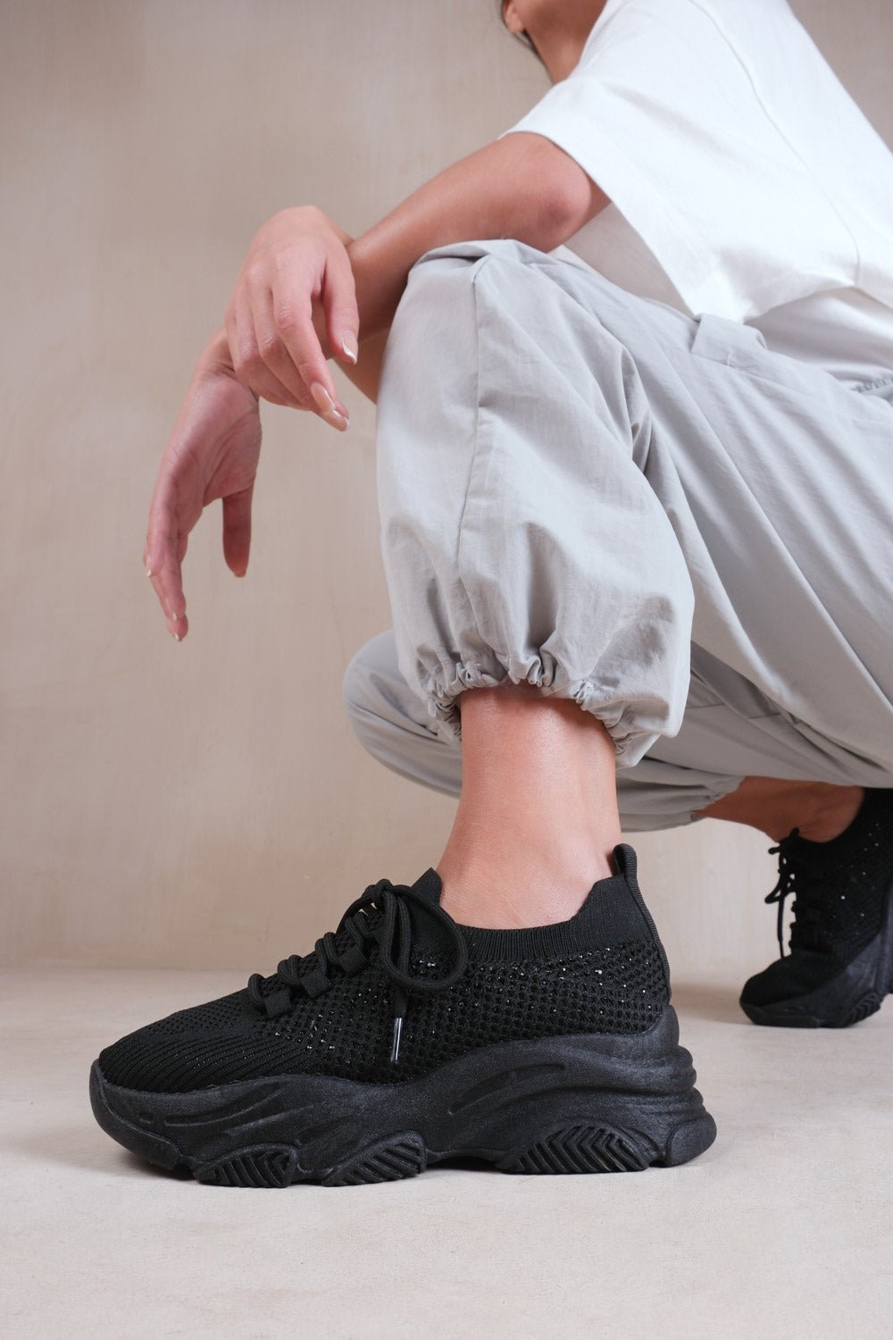 Where's That From Womens 'Advantage' Chunky Sole Mesh Knit Lace Up Trainers