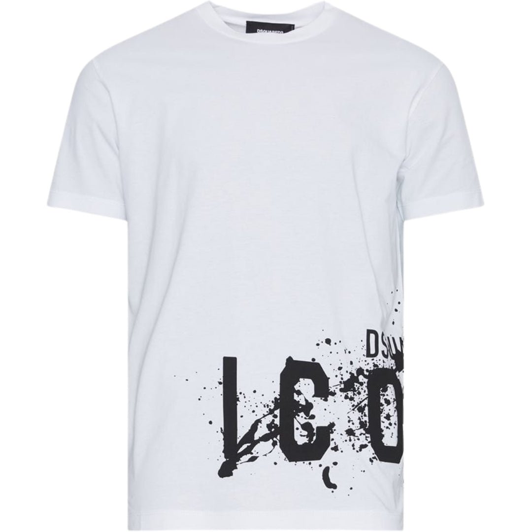 Dsquared2 Cool Fit Large Icon Paint Splatter Logo White T-Shirt