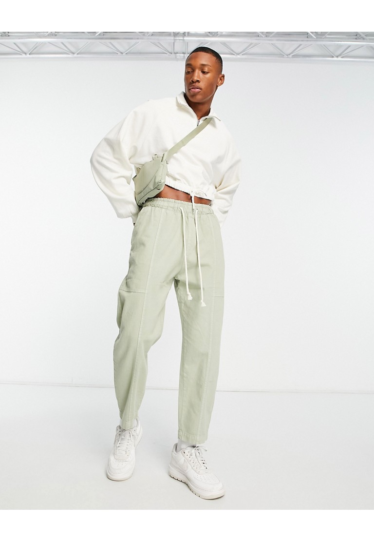 ASOS DESIGN cropped half zip sweatshirt in off white
