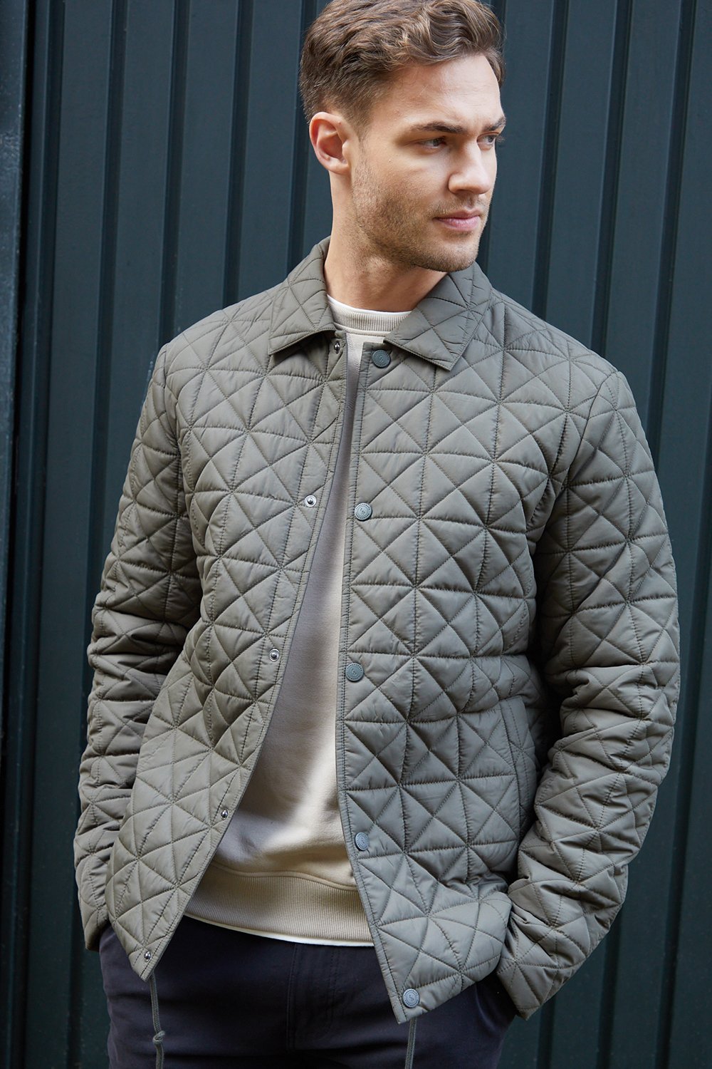 Khaki Lightweight Collared Quilted Jacket
