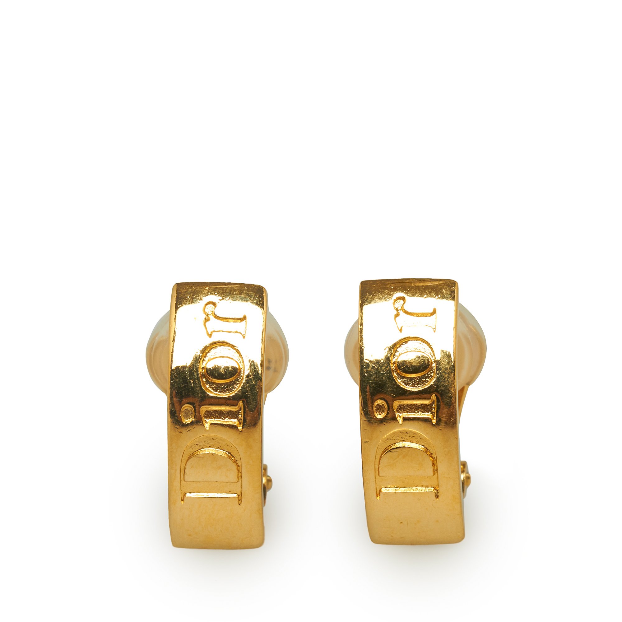 Vintage Dior Logo Clip-On Earrings Gold