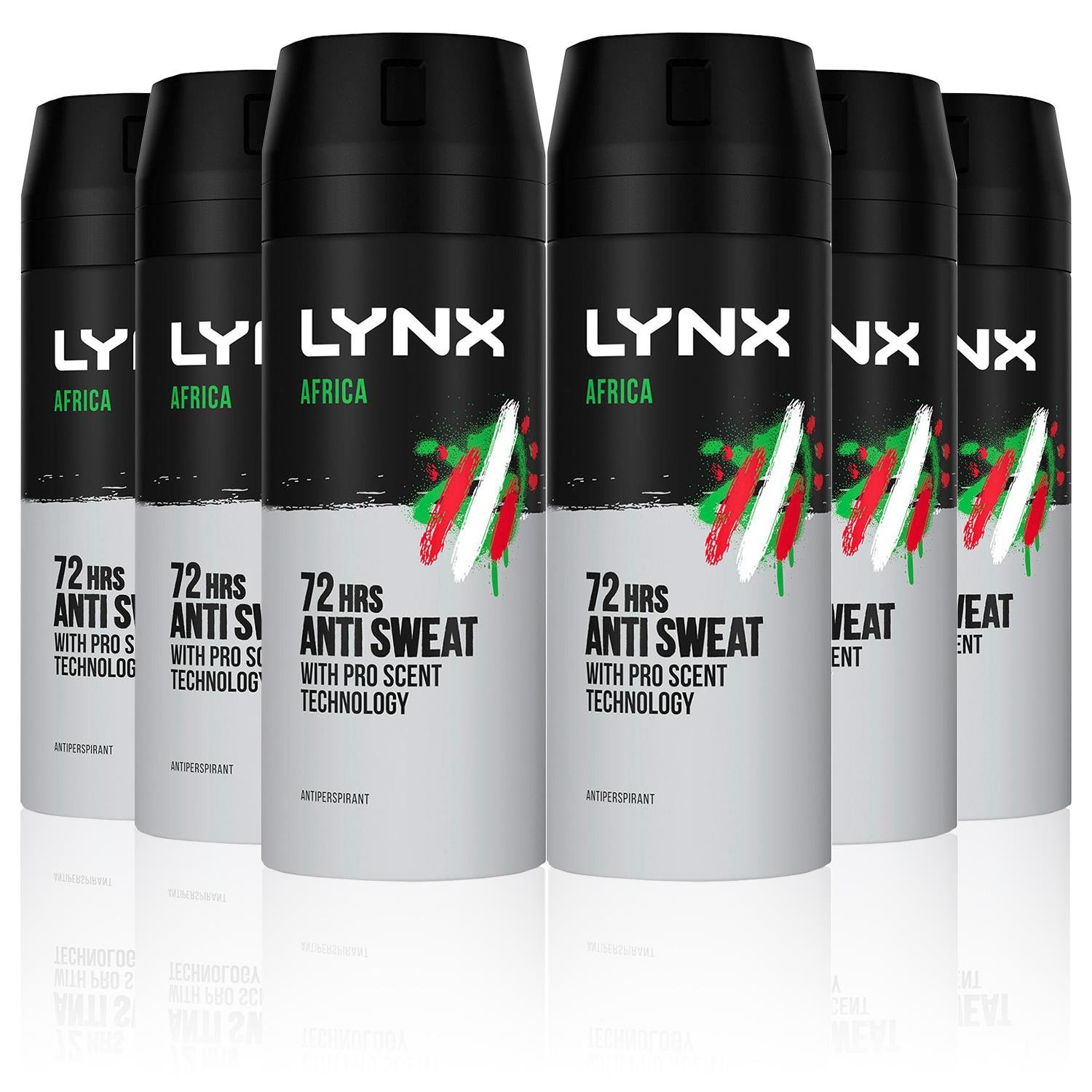 Lynx Africa 72 HRS Anti Sweat Anti-Perspirant Body Spray for Men, 6x150ml