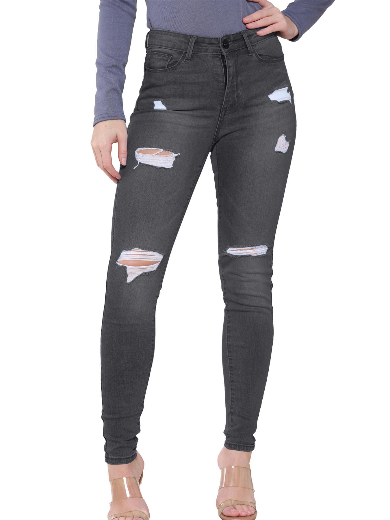 Enzo | Womens Skinny Stretch Ripped Jeans