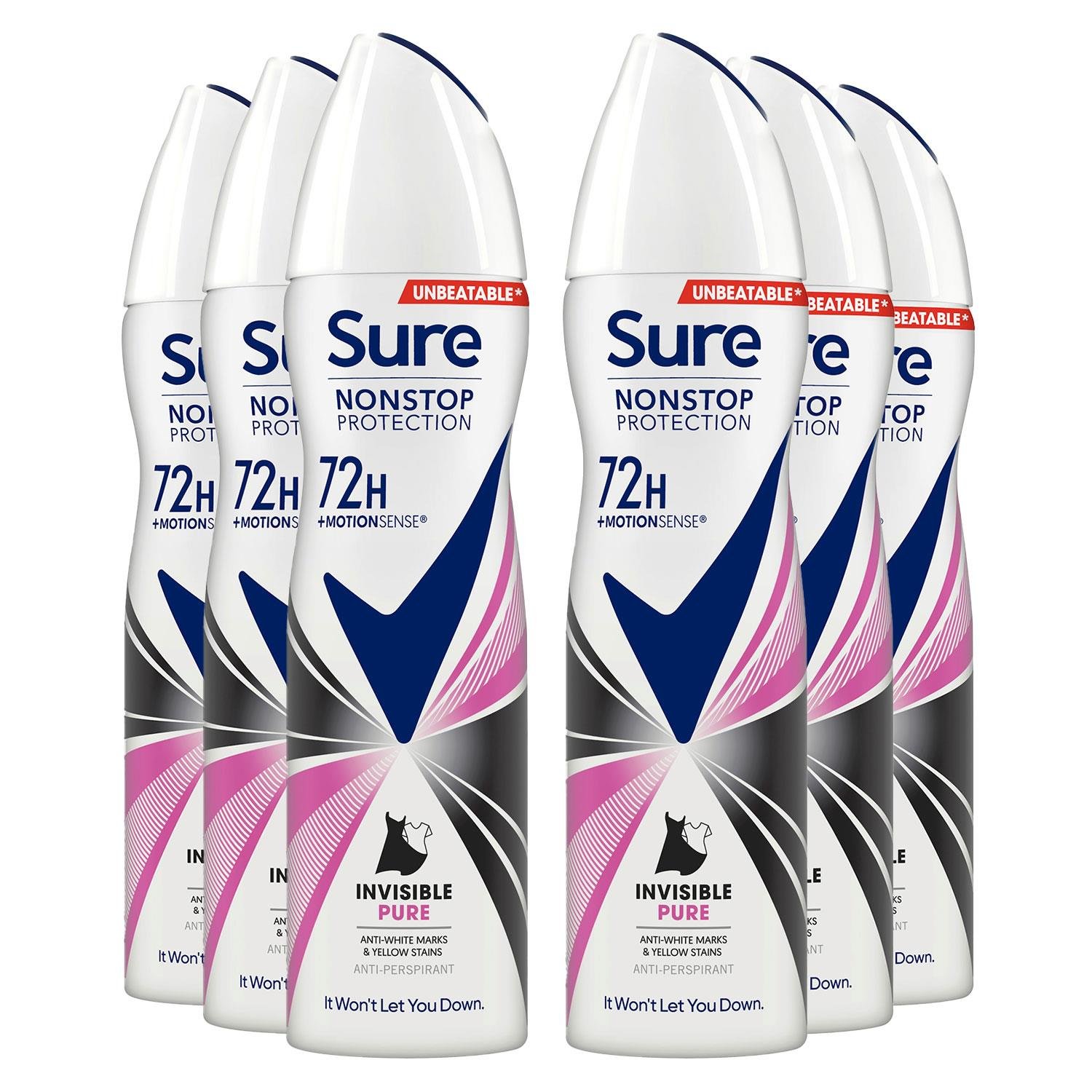 Sure Women Anti-Perspirant 72H Nonstop Protection Deo Invisible Pure ...