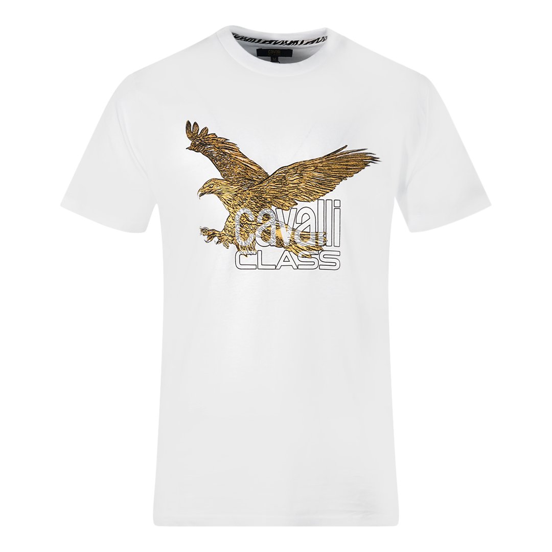 Cavalli Class Gold Eagle Logo White T-Shirt