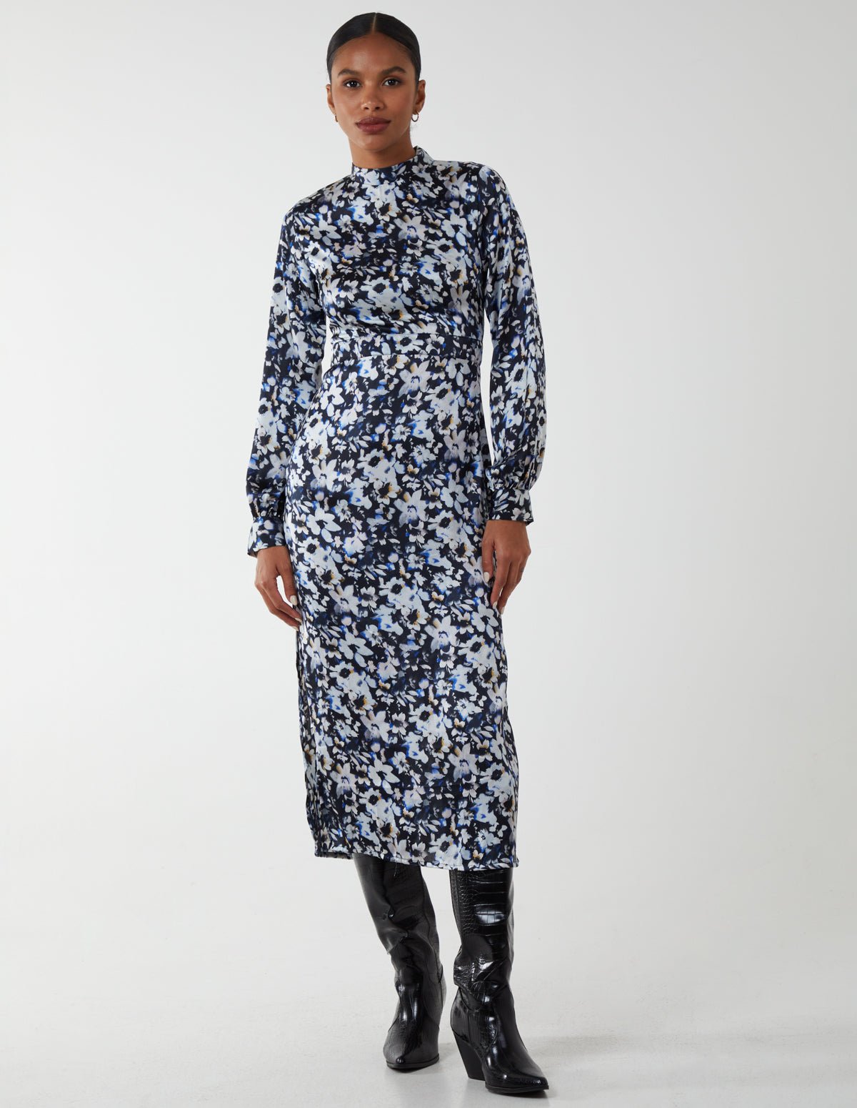 Floral Print High Neck Dress