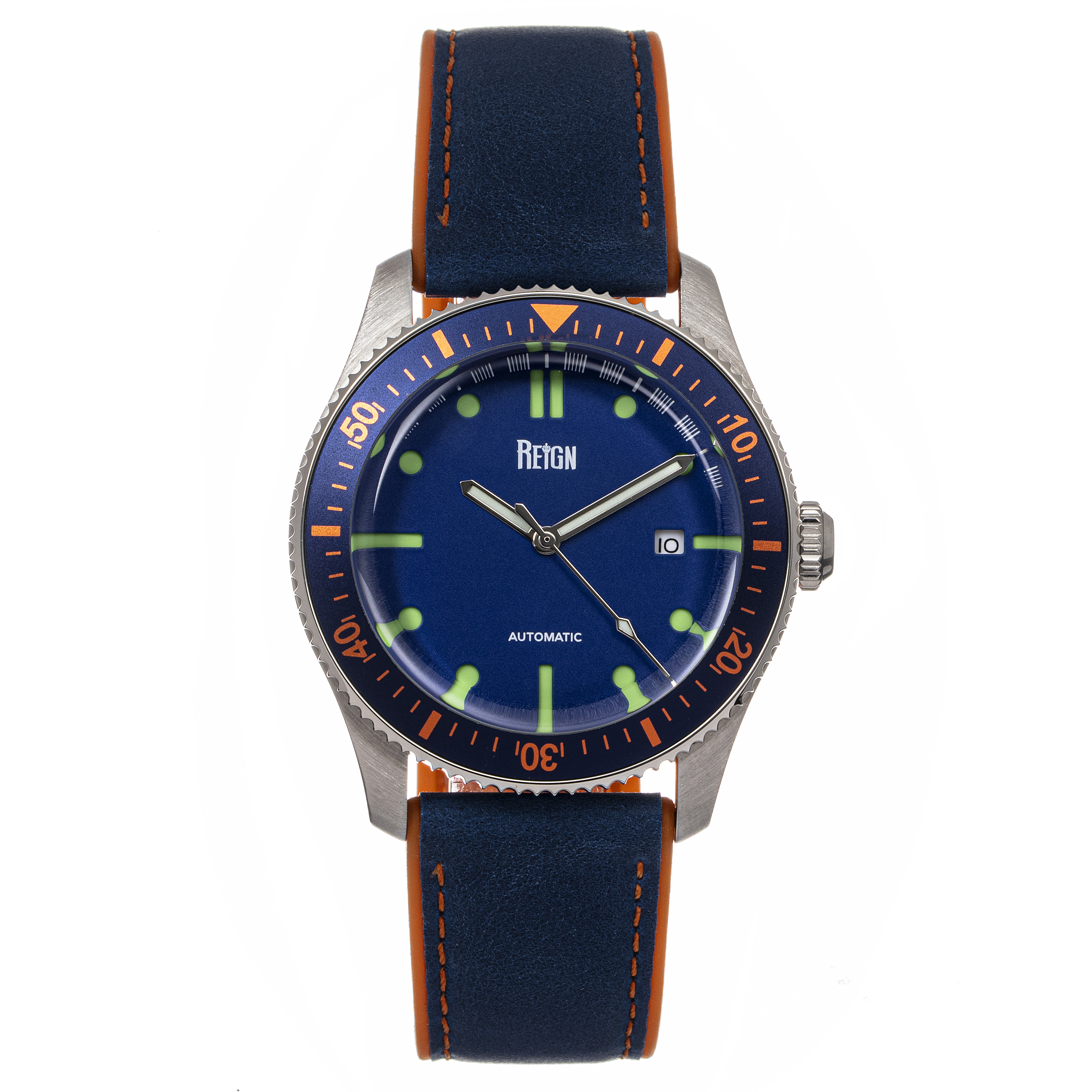 Reign Elijah Automatic Rubber Inlaid Leather-Band Watch W/Date