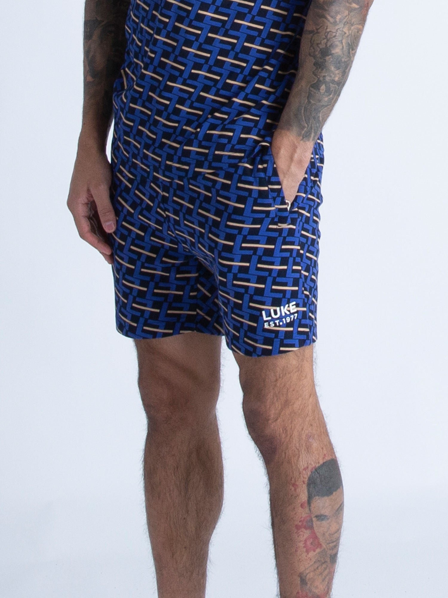 Luke 1977 Men's Dominica Overprint Shorts in Dark Cobalt