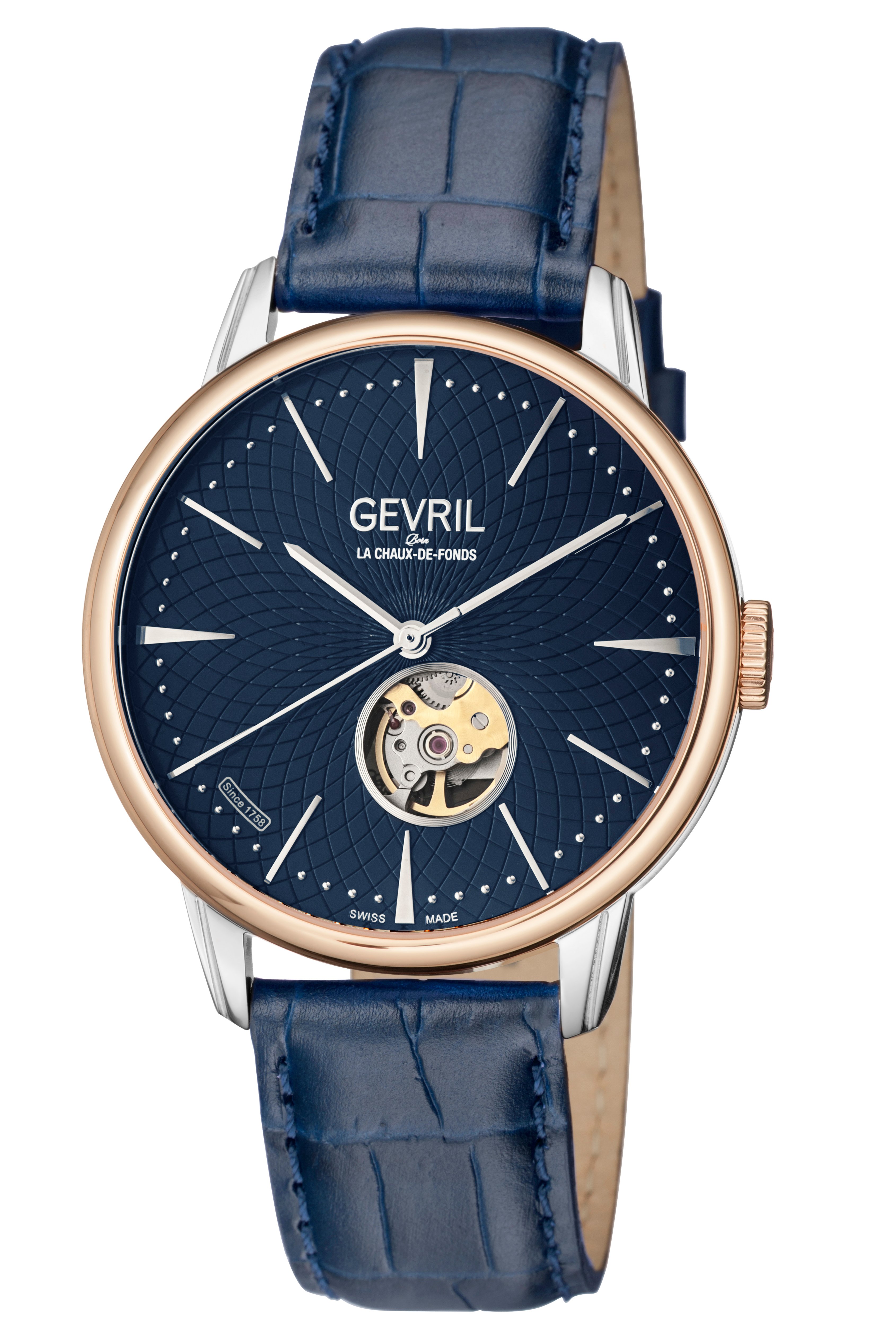 Gevril Men's Mulberry 9605 Swiss Automatic Open Heart Silver Dial ...