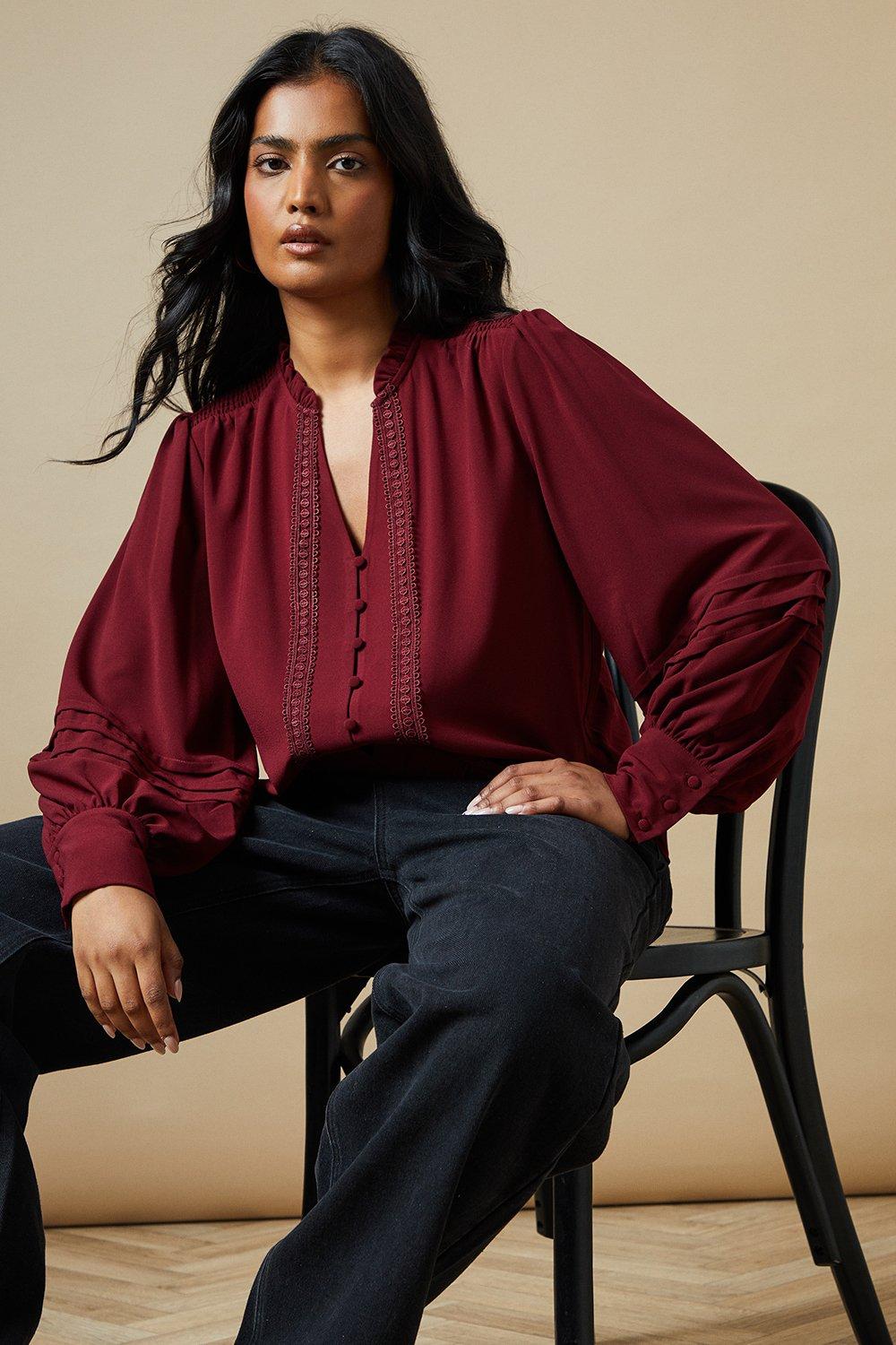 Lace Trim Button Blouse